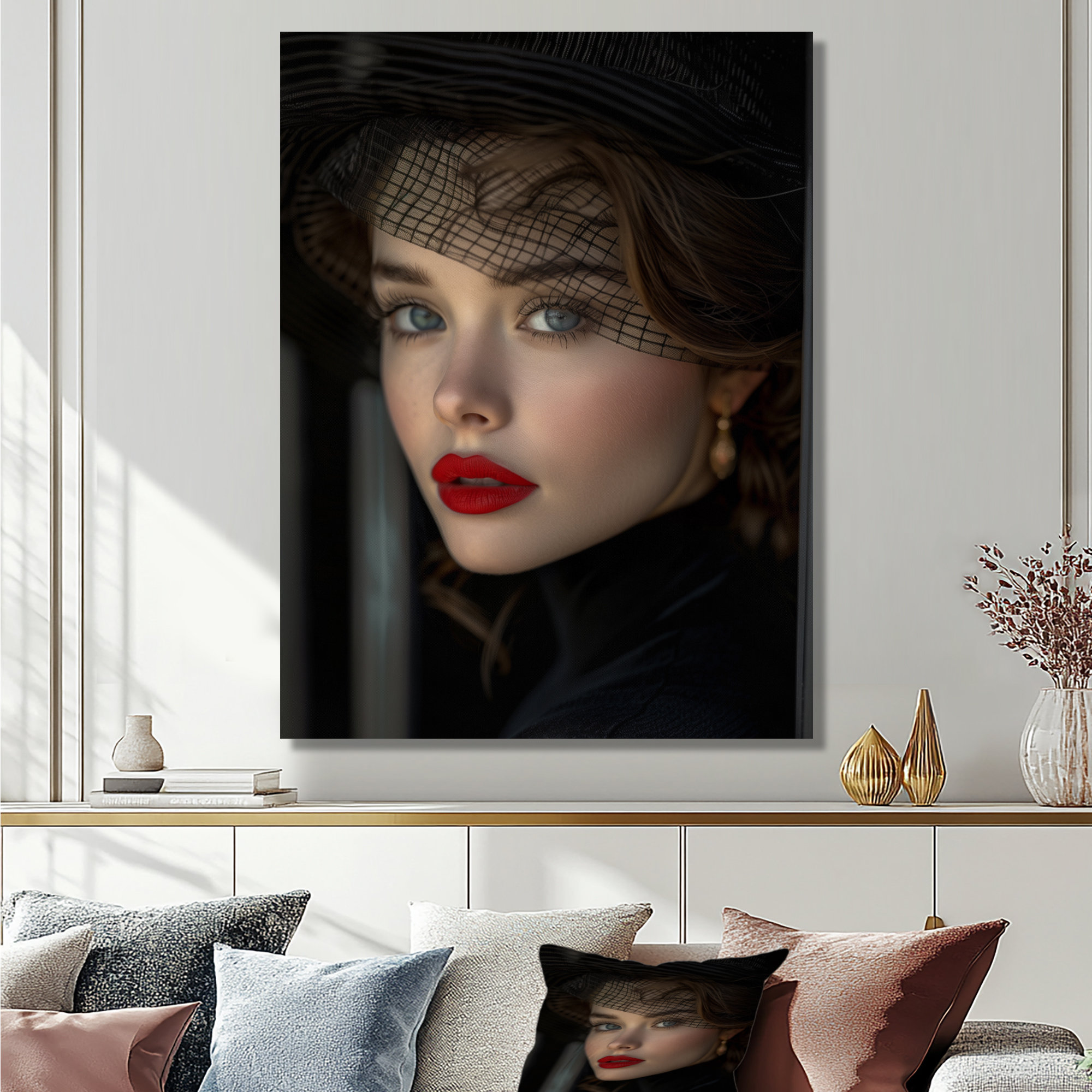 Mercer41 Black And White Woman With Red Lips II - Fashion Woman Canvas ...