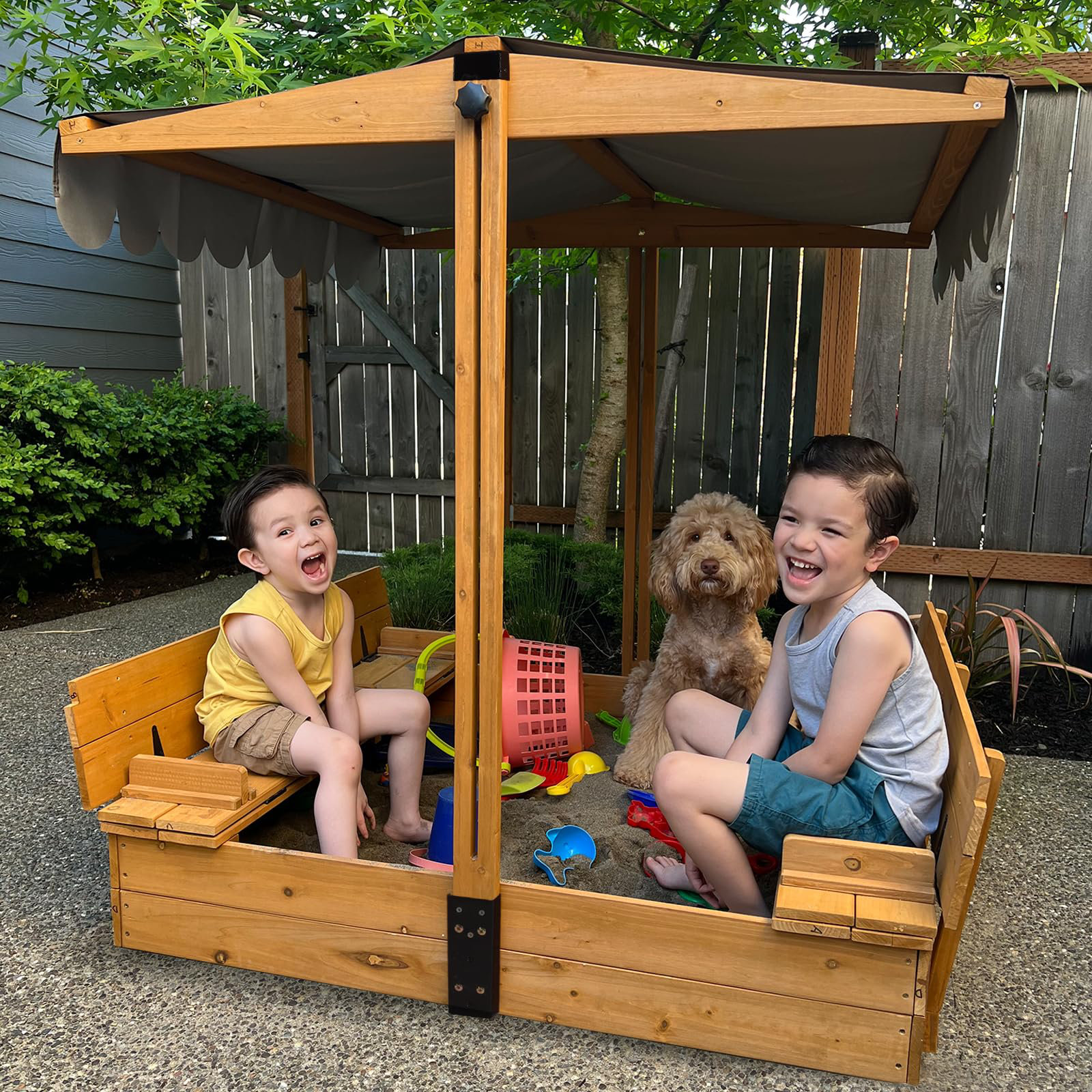 Aivituvin Sandbox With Lid And Cover For Kids Outdoor With 2 Foldable ...