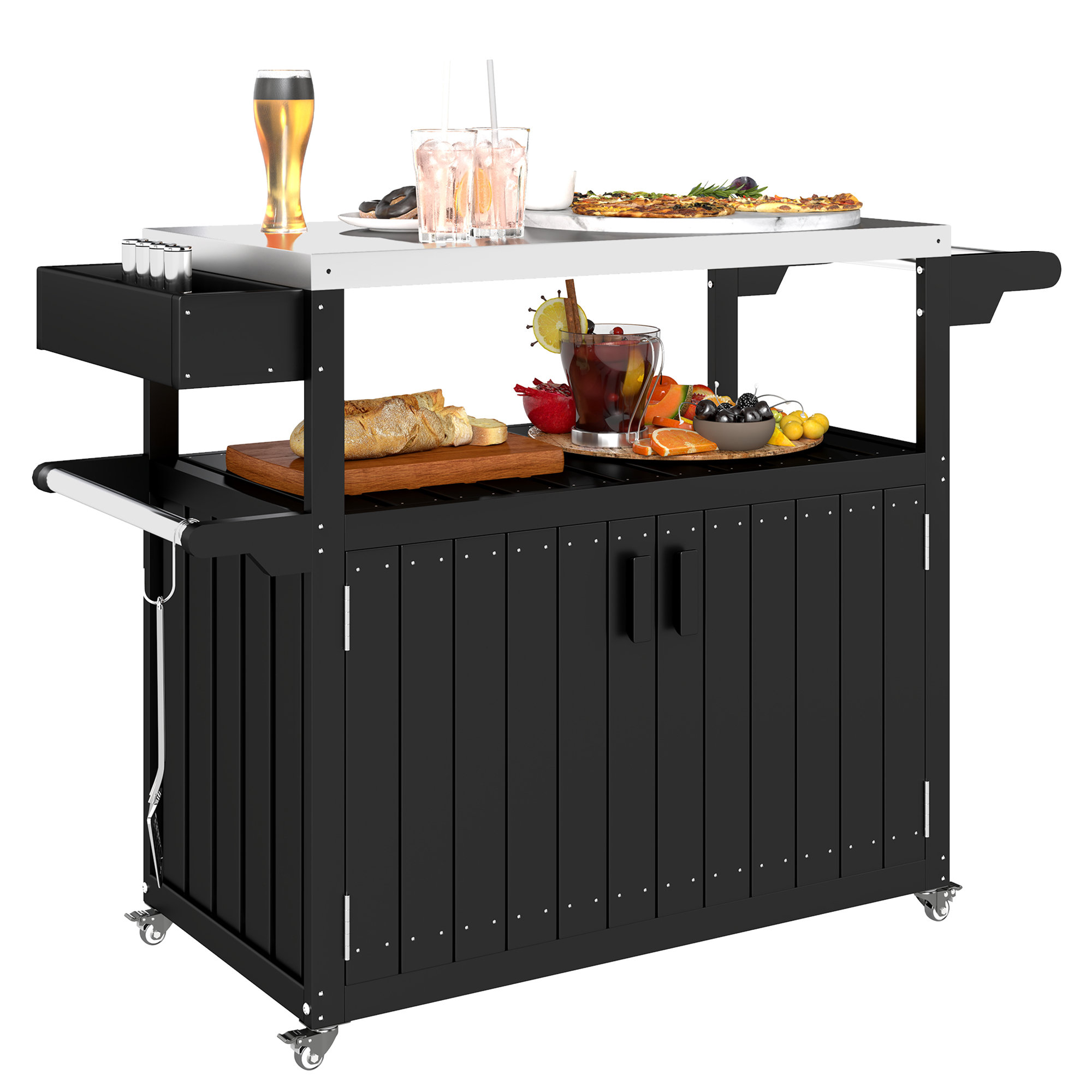 Lark Manor™ Outdoor Bar Cart with Storage Cabinet, Stainless Steel Top ...