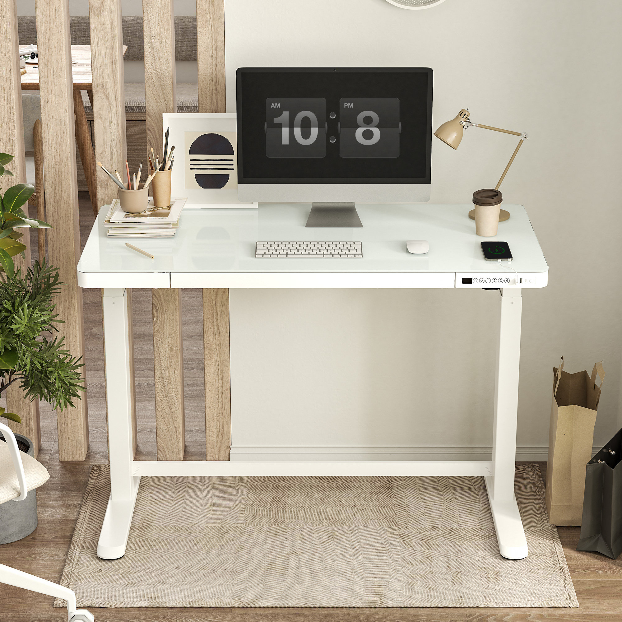 Inbox Zero Home Office Height Adjustable 48" Width Glass Top Standing ...