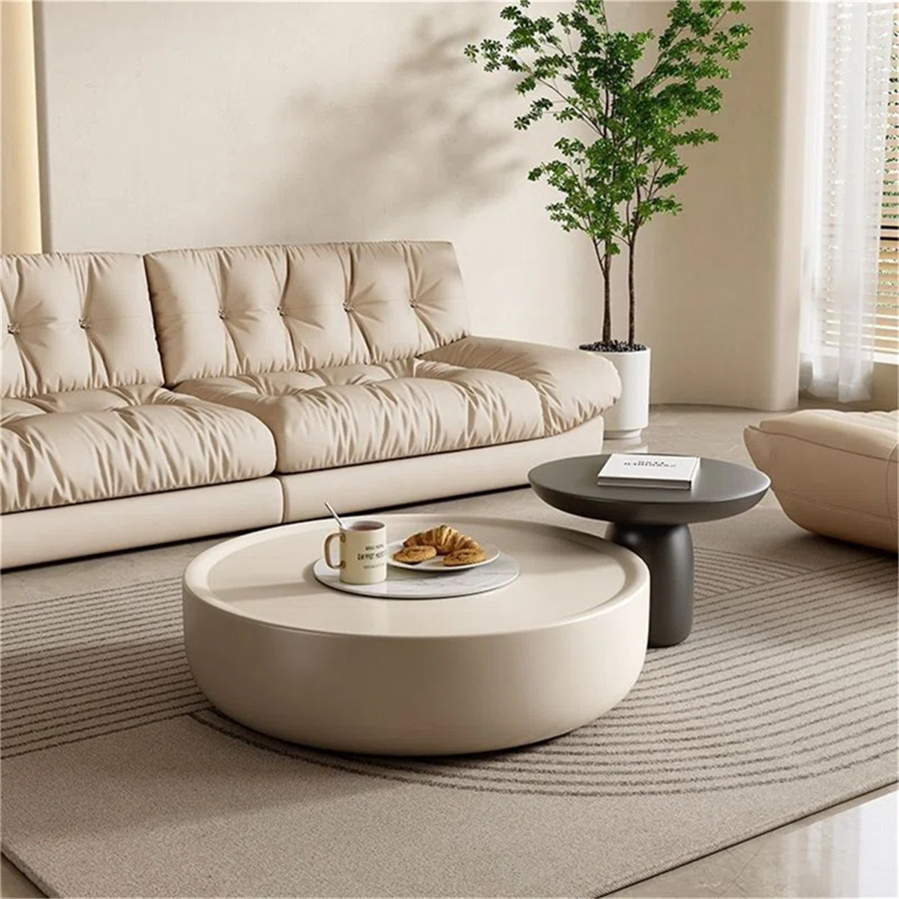 Brayden Studio Modern Small Apartment Round Combination Coffee Table ...