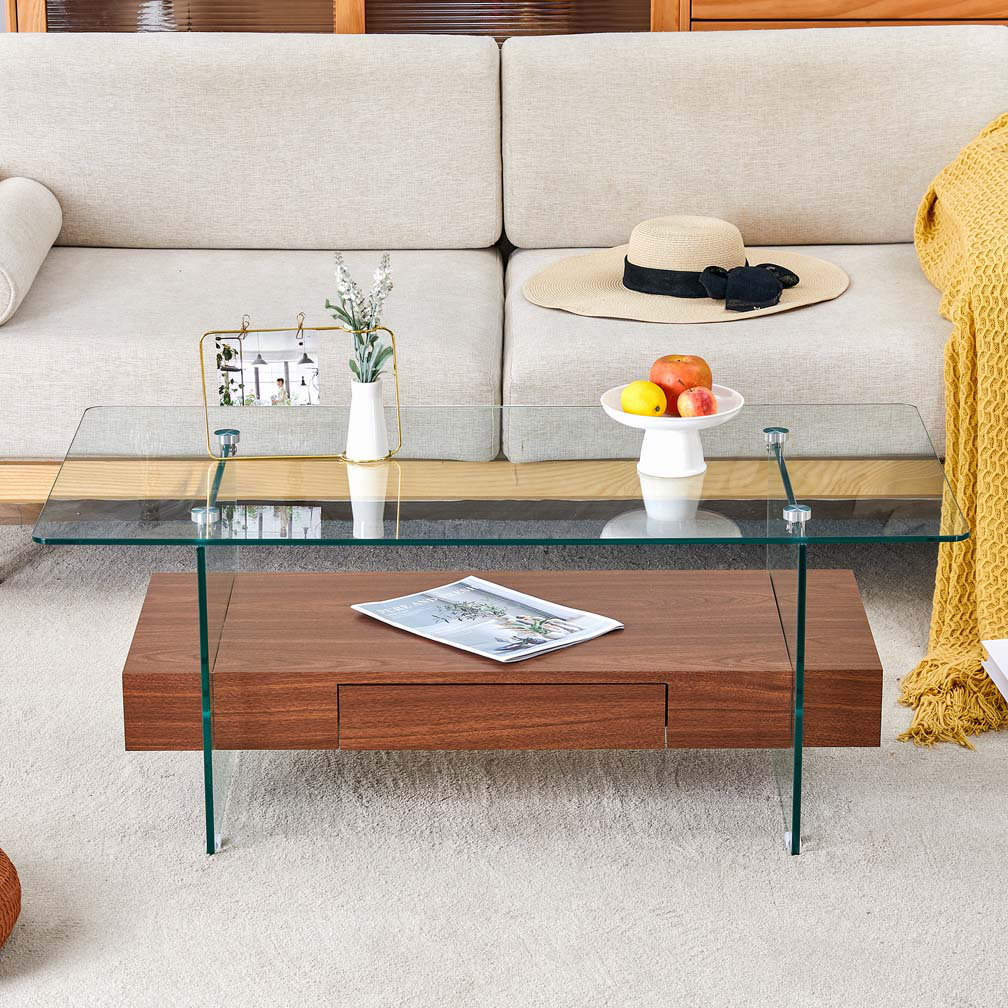 Wrought Studio Modern Two-Tier Coffee Table - Clear Tempered Glass and ...