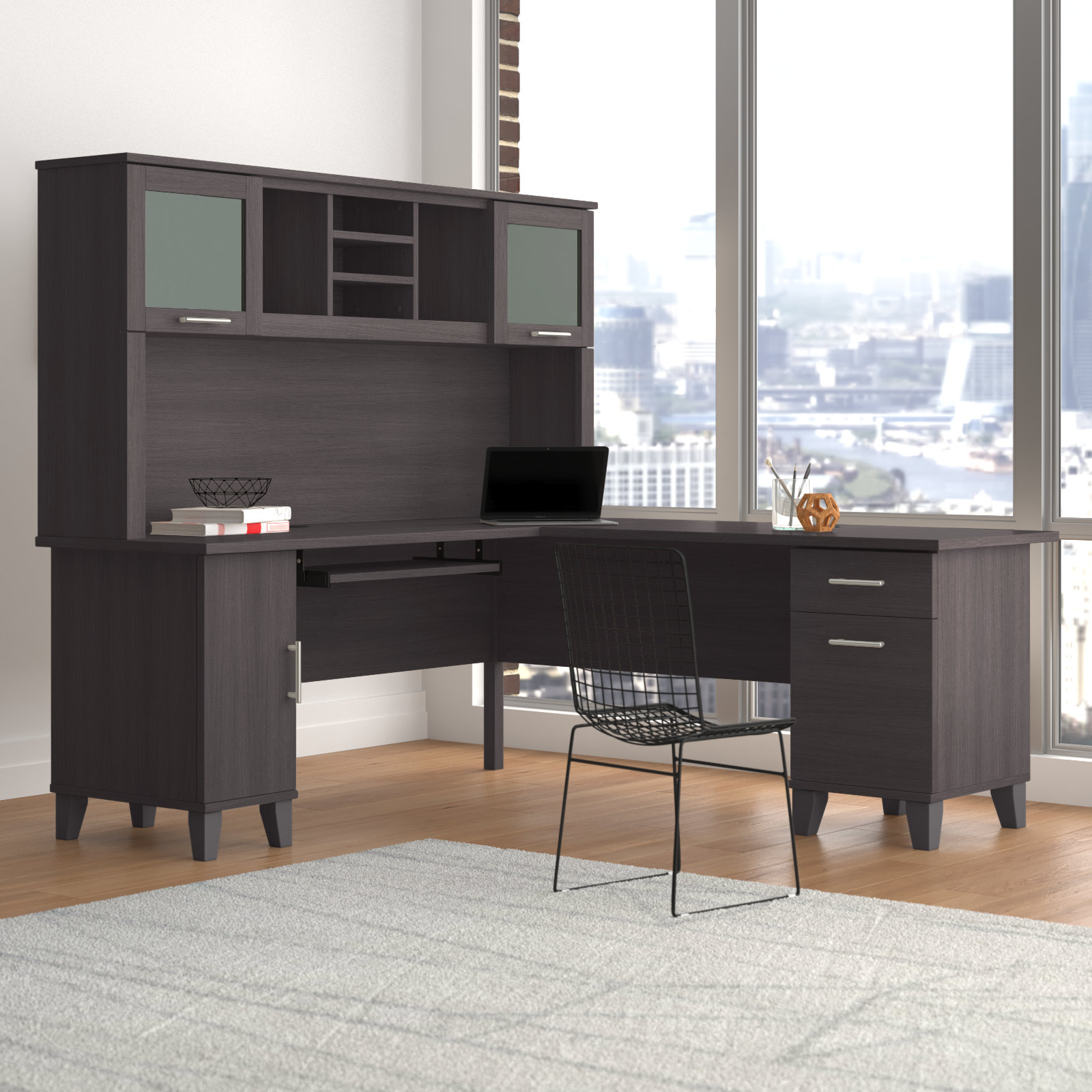 Inbox Zero Paelynn L-Shape Executive Desk with Hutch & Reviews | Wayfair