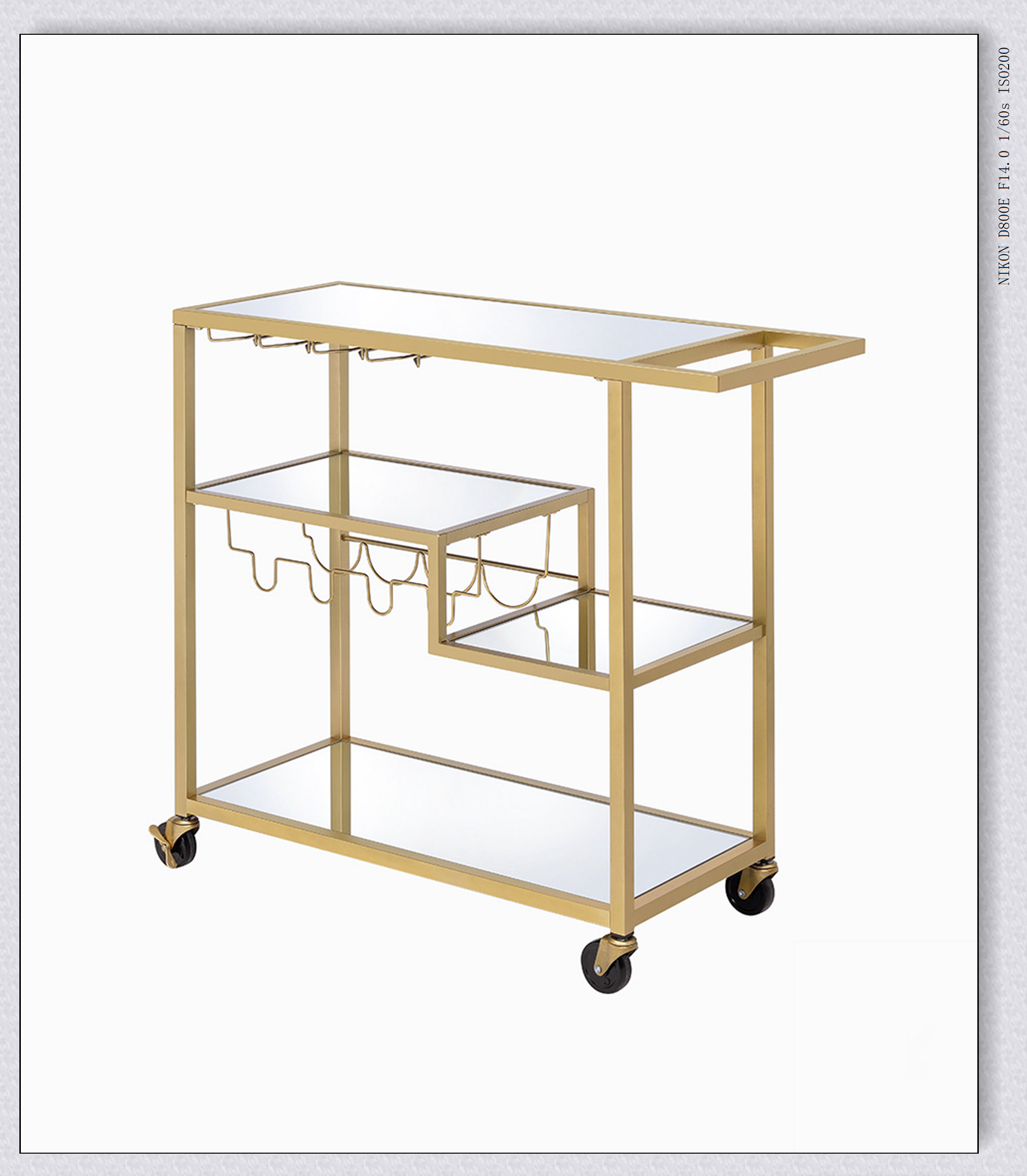 Think Urban Adamsen Mirrored & Champagne Finish Serving Cart with Wine ...