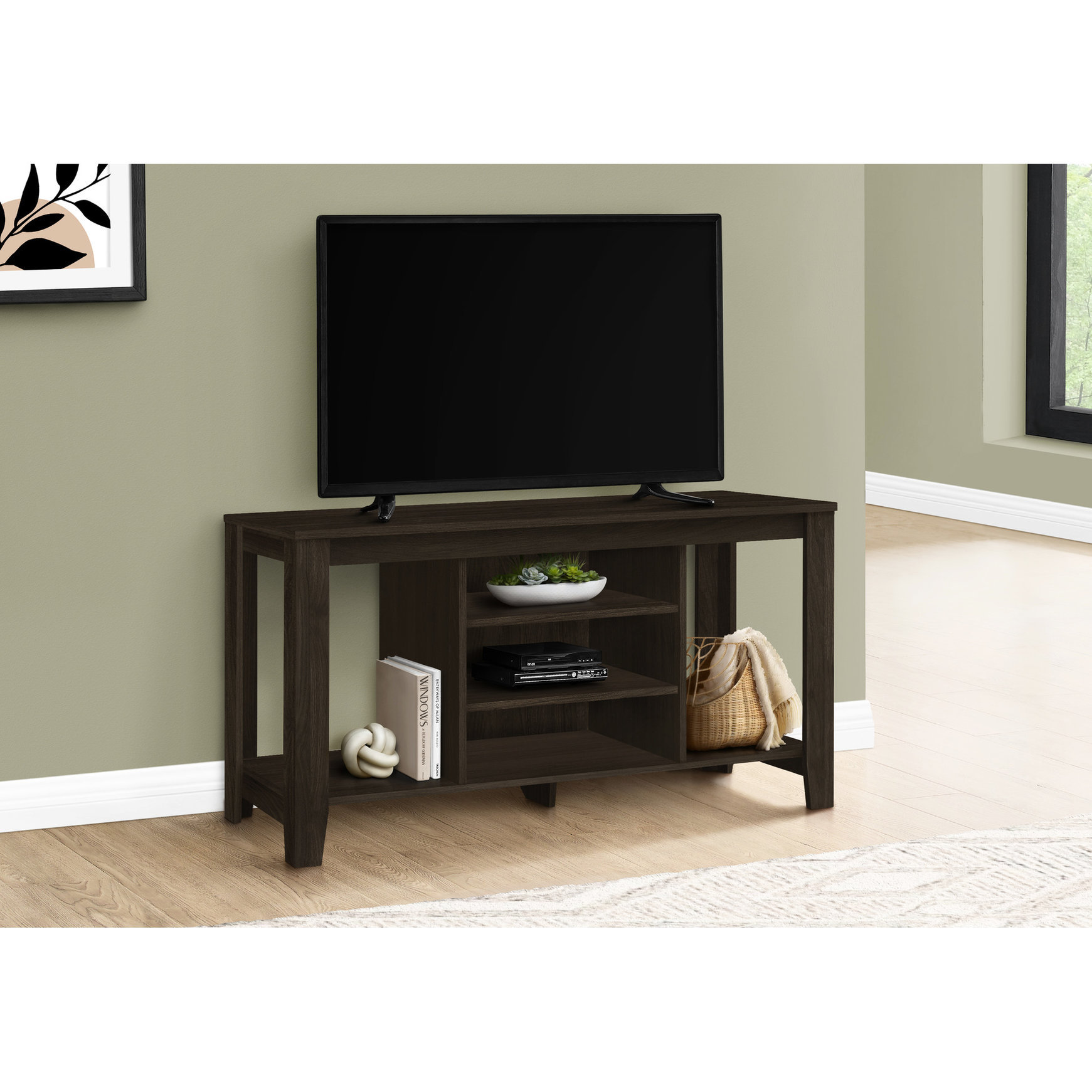 Winston Porter Meuble télé 48 po avec tablettes réglables et gestion ...