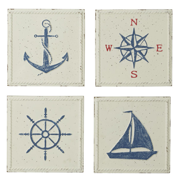 Breakwater Bay Metal Speckled Sail Boat Cream Wall Decor with Anchor ...