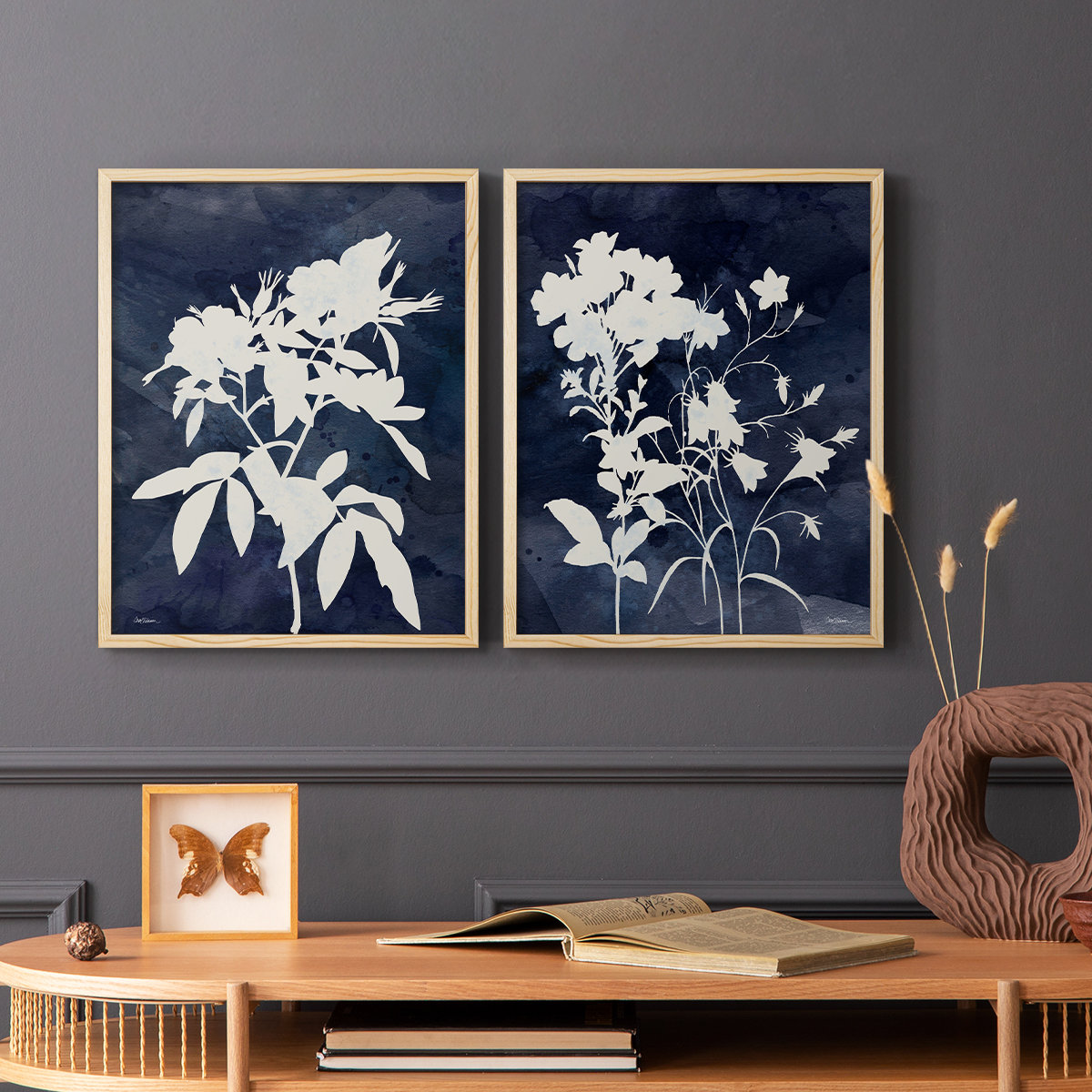 Ebern Designs Indigo botanique I revisité - reproduction encadrée de qualité supérieure - prête ...