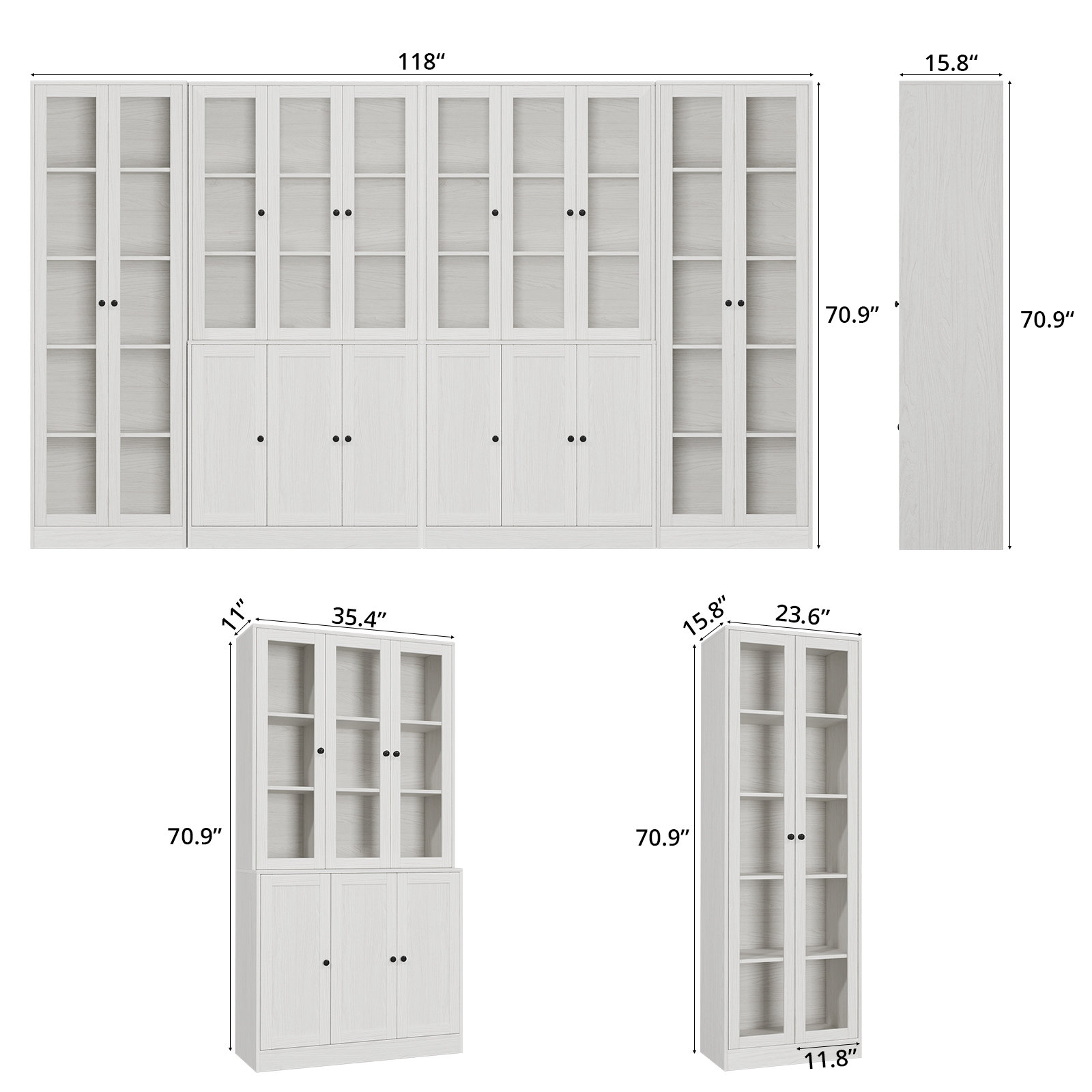 Latitude Run® White Book Cabinet Storage Bookcase, 5-Tier Modern ...