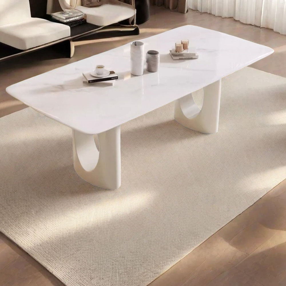 Ivy Bronx Rejena Modern Cream Rock plate Dining Table | Wayfair