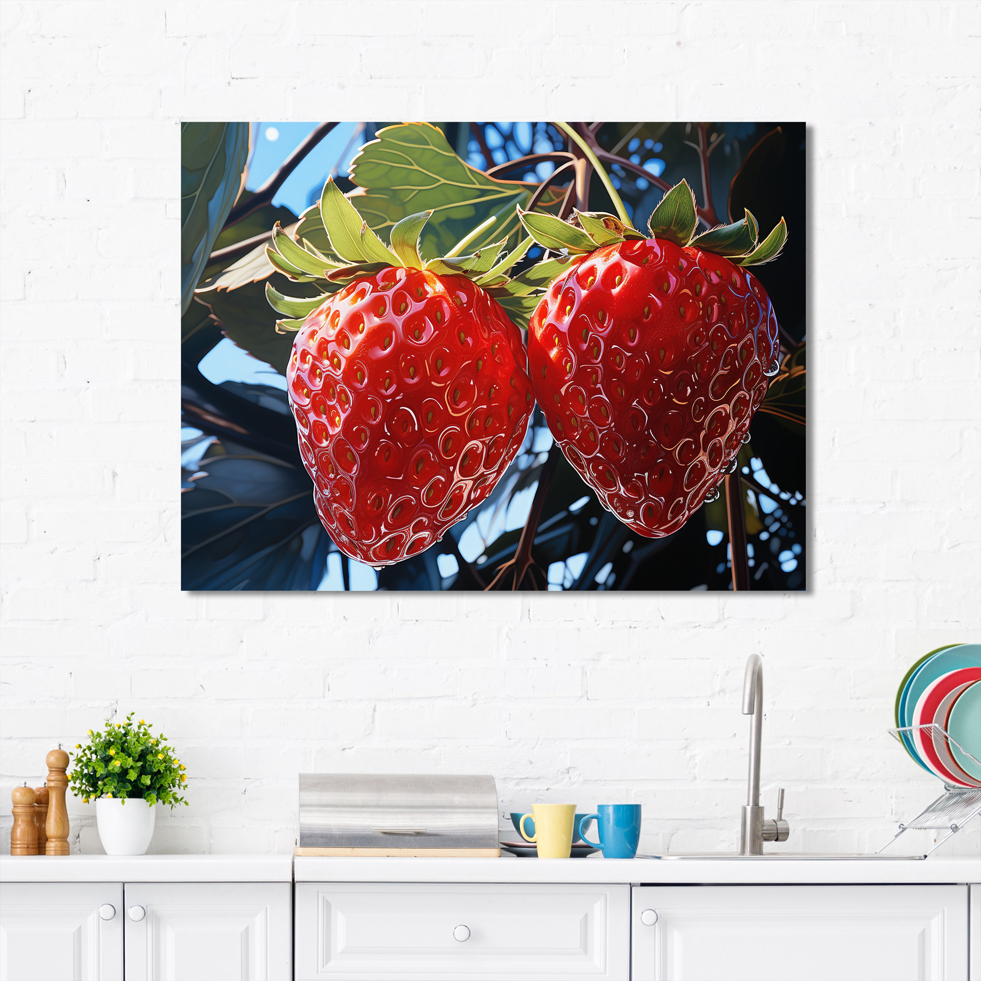Ebern Designs Red Romantic Ruby Strawberry Serenade I - Fruits Wall Art ...