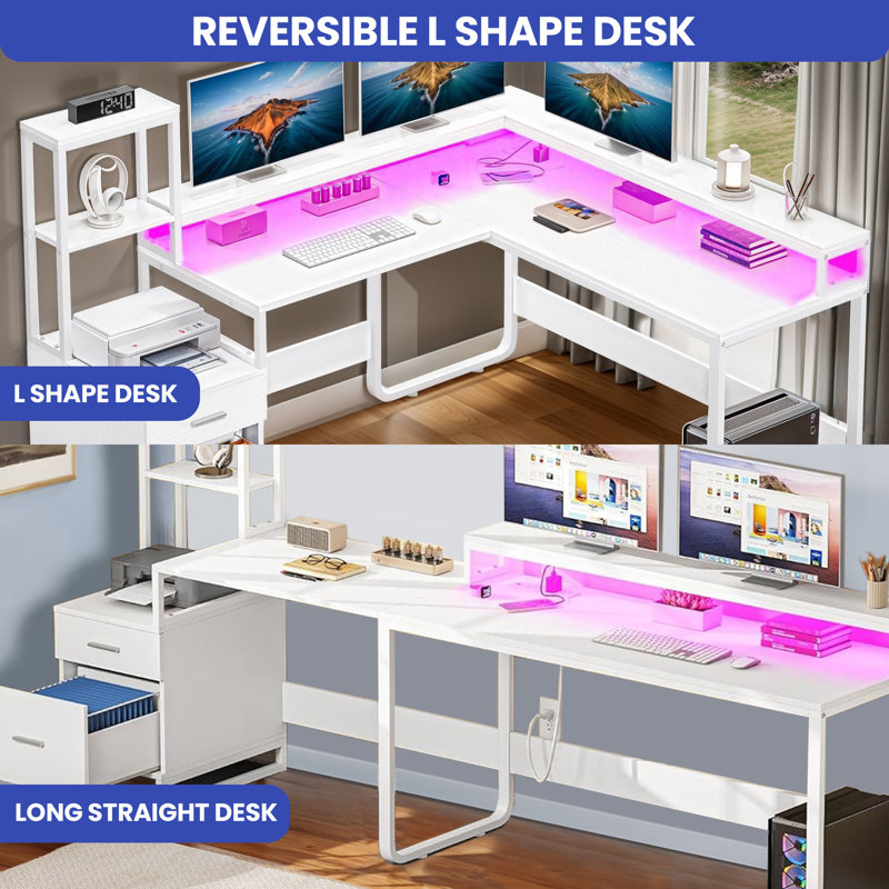 Wrought Studio™ Reversible Computer Desk with Drawers | Wayfair