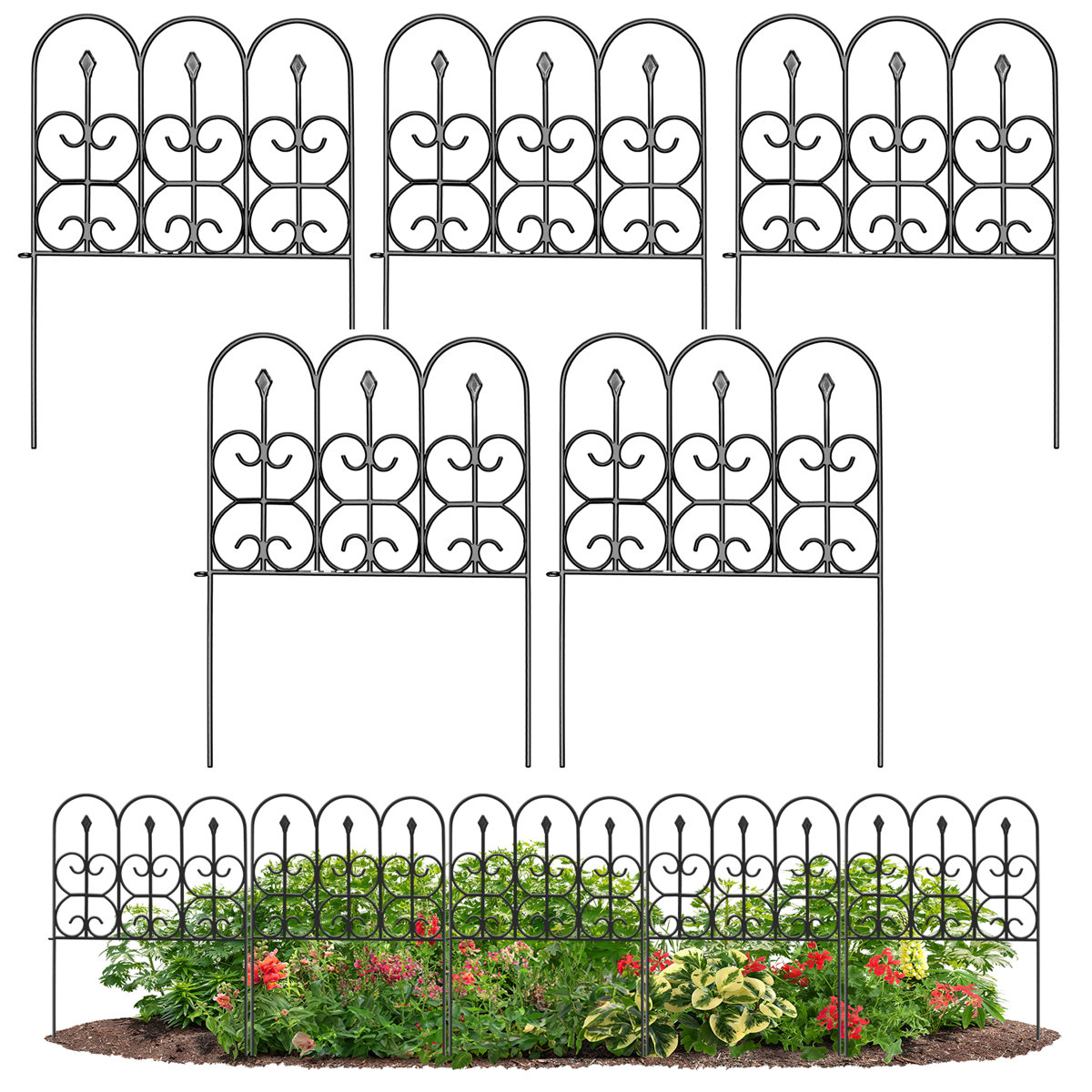 Red Barrel Studio® 32'' H x 24'' W Black Metal Fencing with 5 Panels(s ...