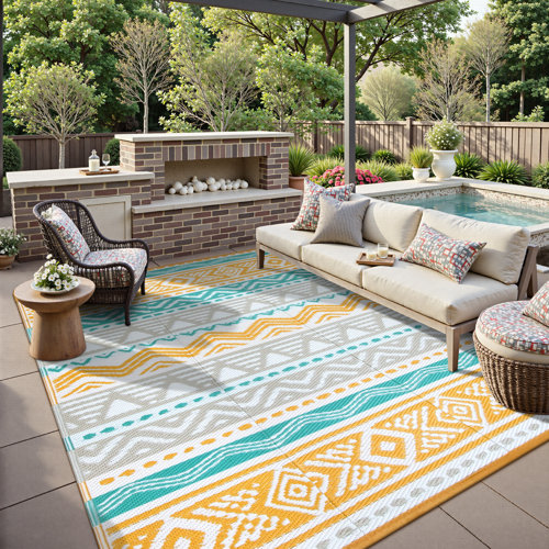 George Oliver Botho Outdoor Rug Patio Waterproof Reversible Camping ...