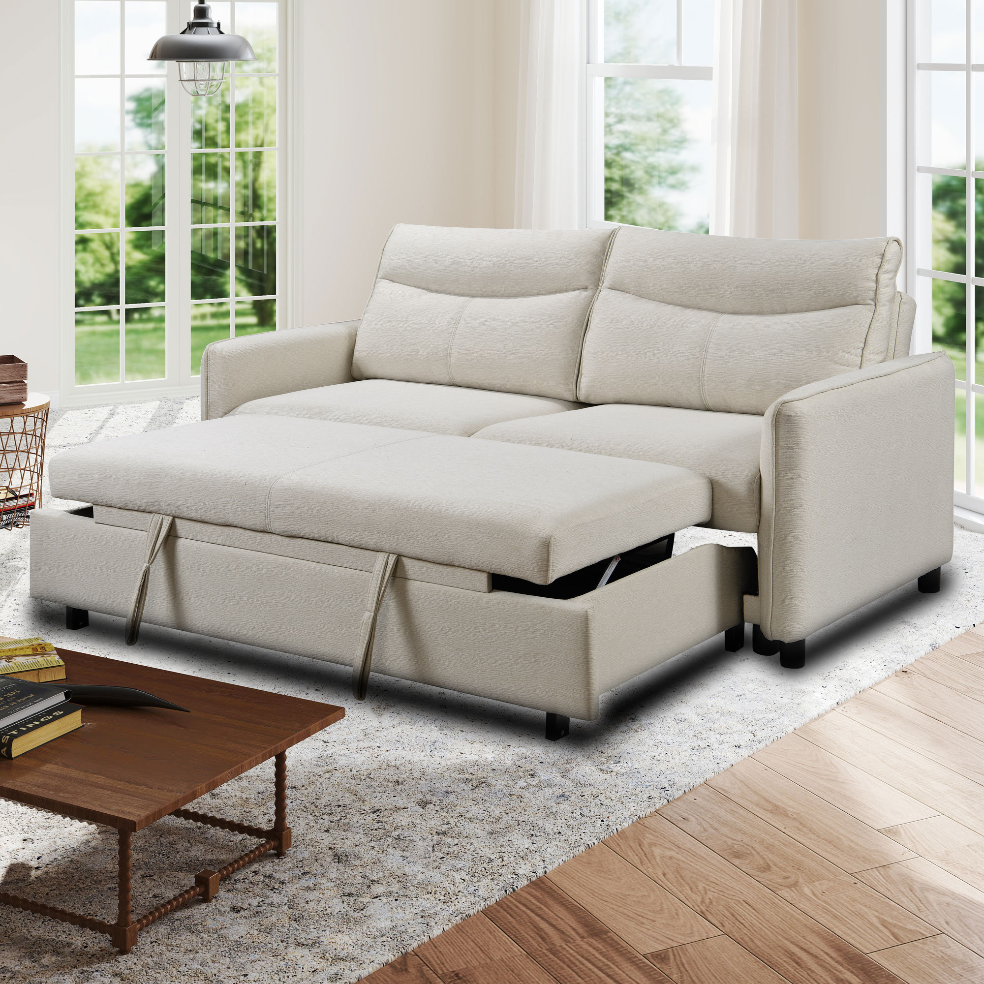 Latitude Run® Firm Square Arms Sleeper Sofa 3 in 1 Convertible Sleeper ...