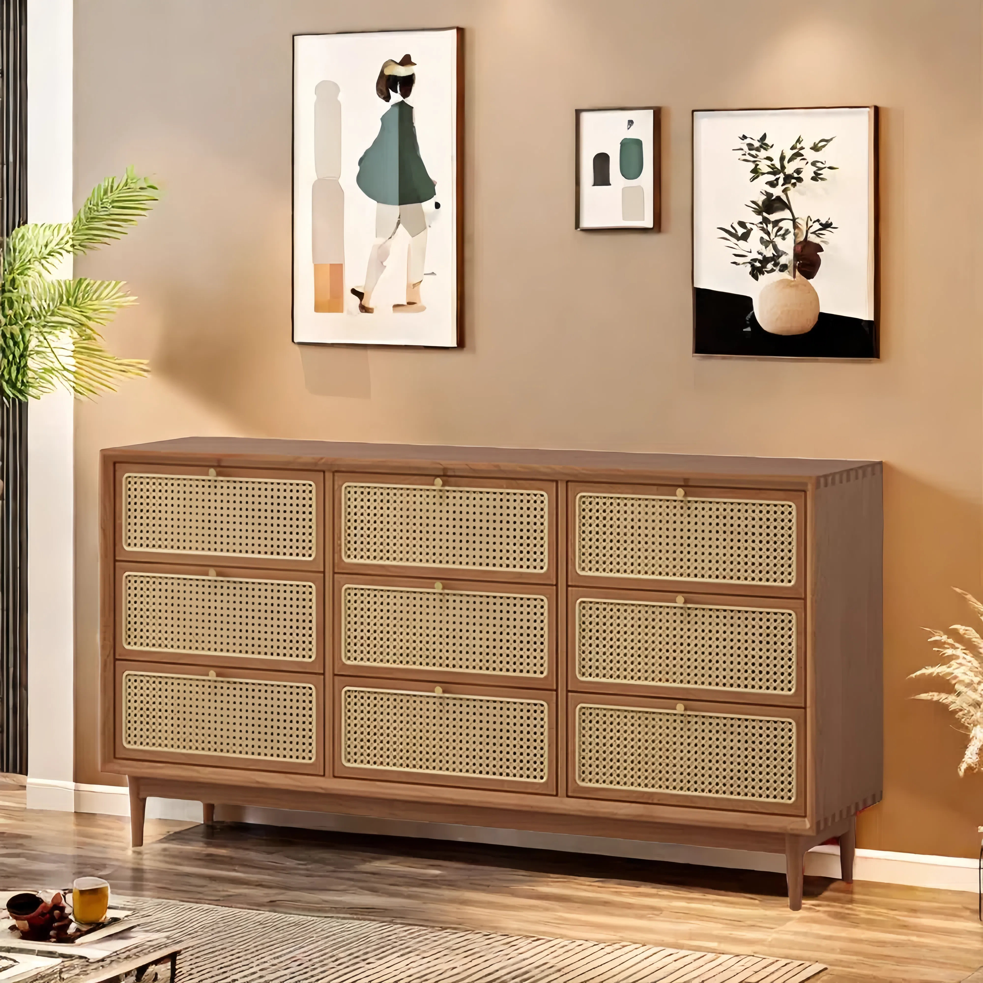 LIZIYE Modern Minimalist Solid Wood Rattan Sideboard | Wayfair