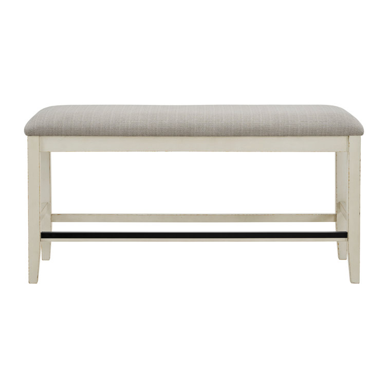 Gracie Oaks Martise Counter Bench with Beige Fabric in Antique White ...