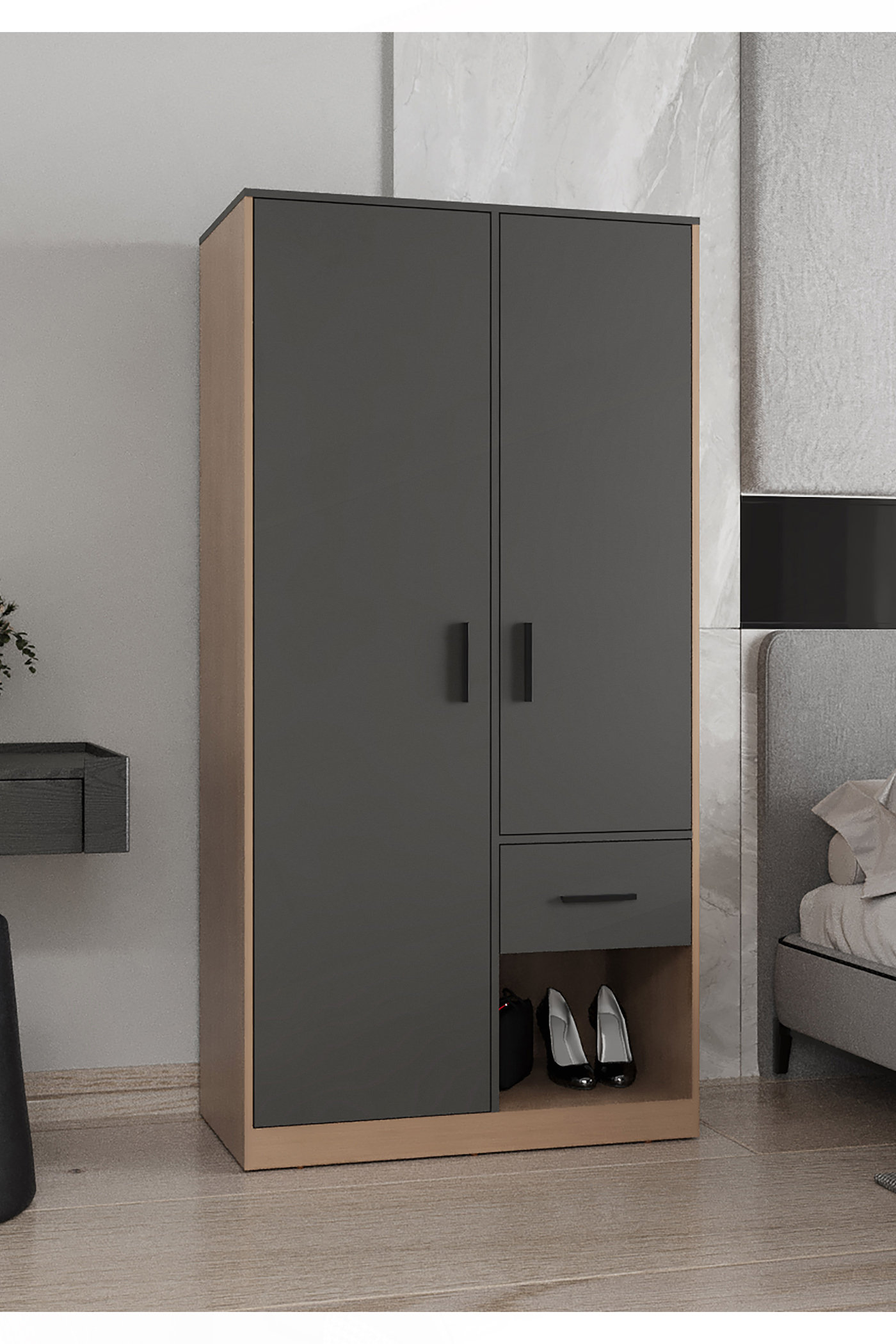 Latitude Run® Alder 2-Door One Drawer Amoire With 2 Cabinets, Two ...