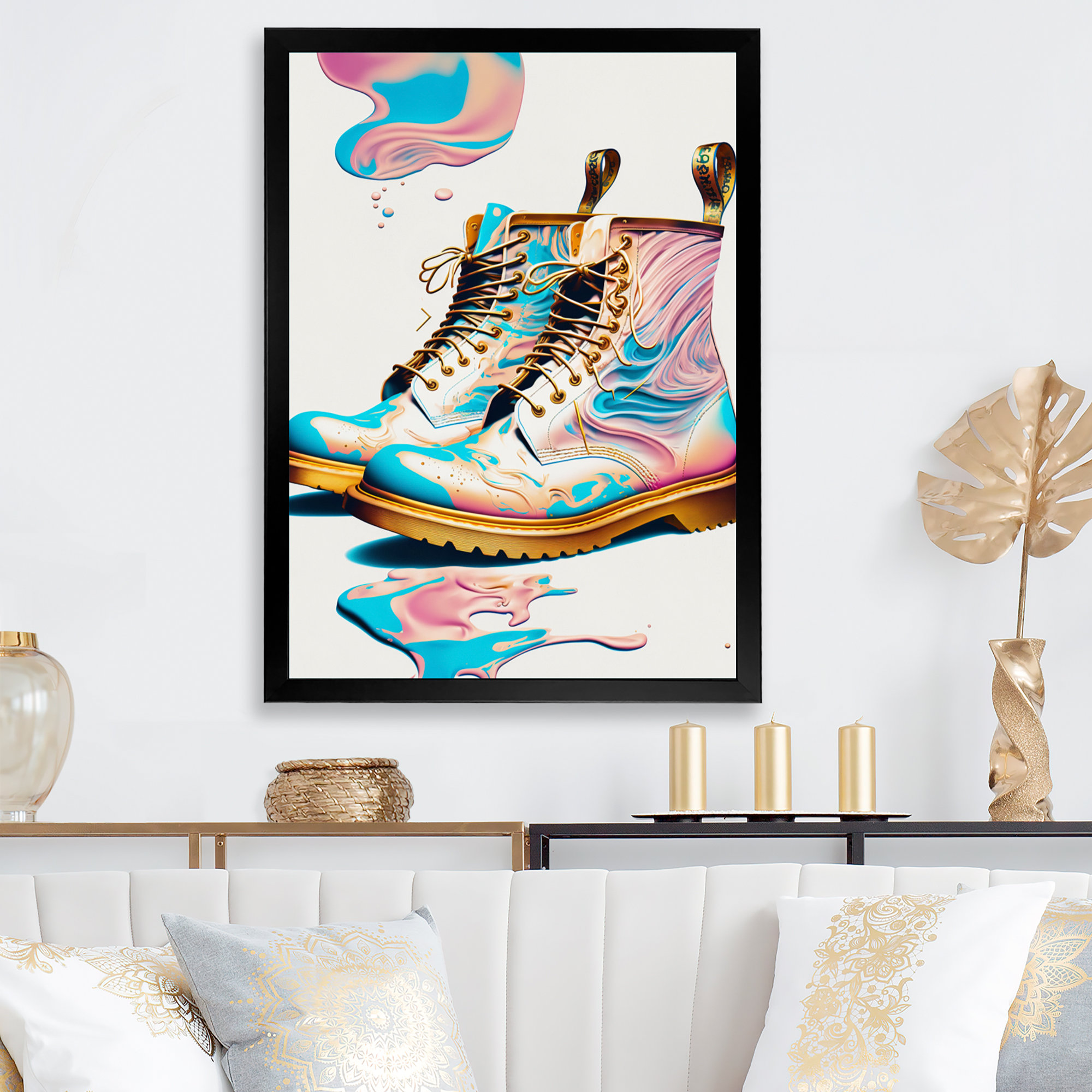 Design Art Pink and Blue Deco Army Shoes I - Graphic Art on Canvas ...