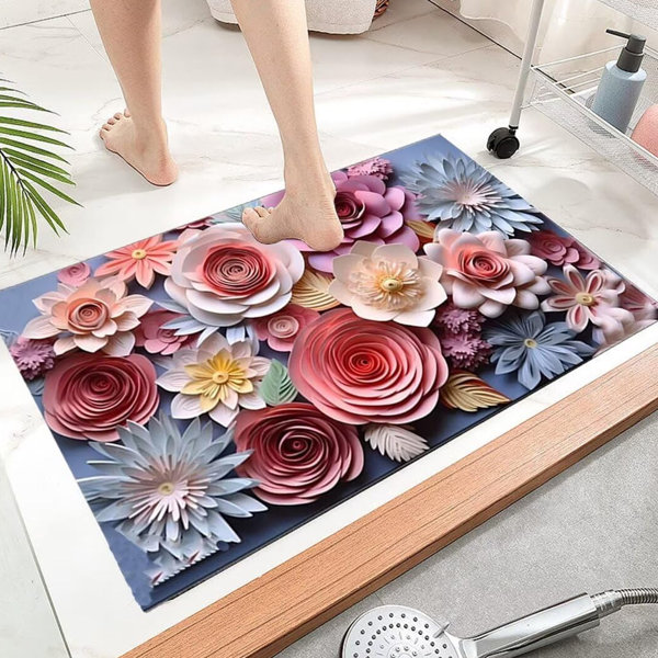Red Barrel Studio® Boho Floral Bath Rug Washable Diatomaceous Earth ...