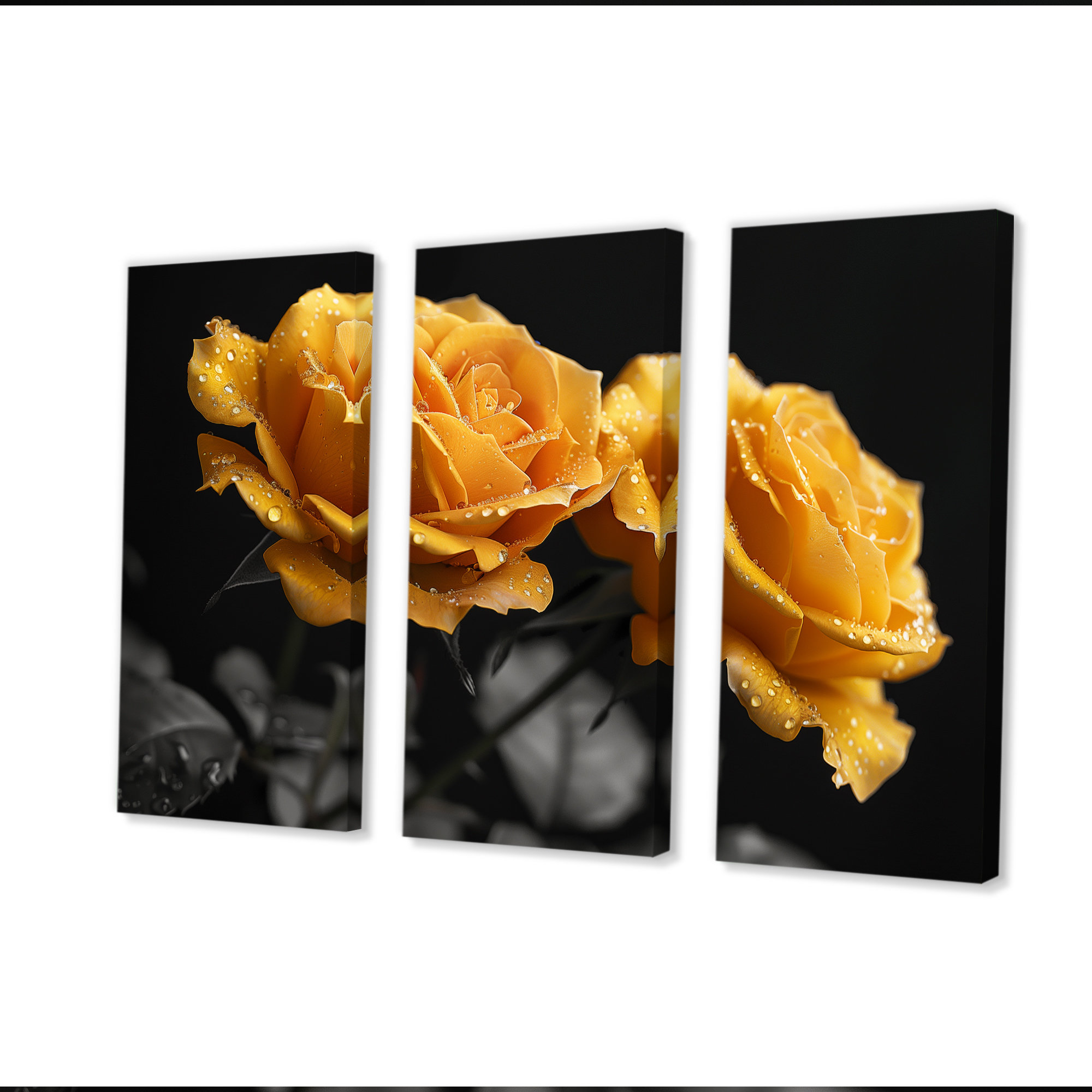 Latitude Run® Monochrome Black And Yellow Roses Bloom II - Roses Wall ...