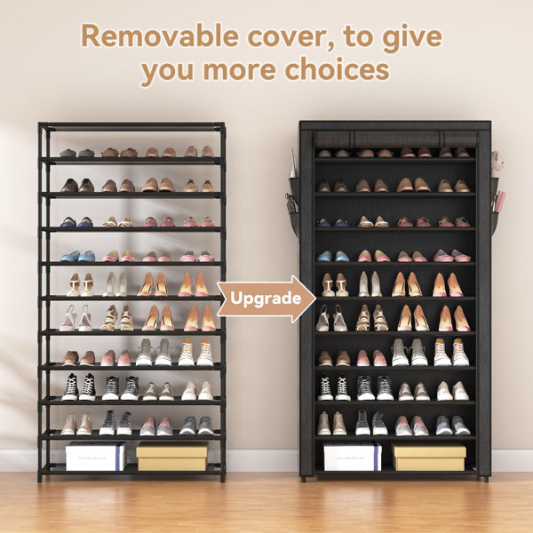 Rebrilliant 10 Tier Shoe Rack With Covers,Large Capacity Stackable Tall ...