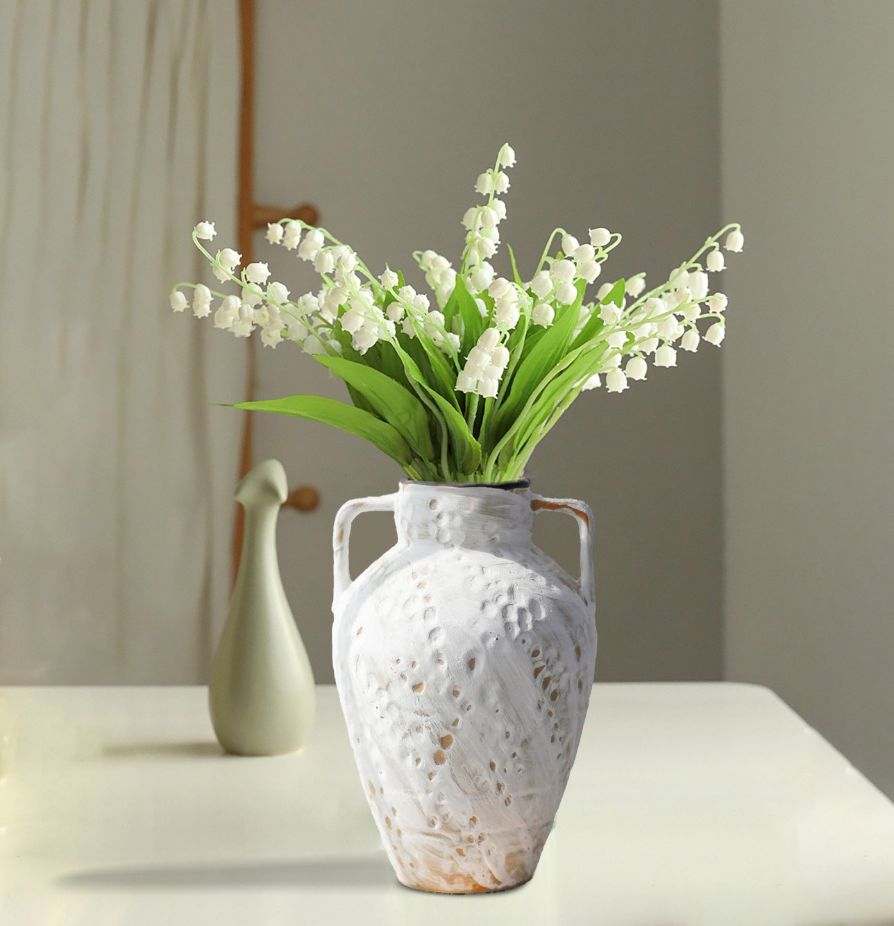August Grove® Farmhouse Vase With Handles, Decorative Handmade Flower ...