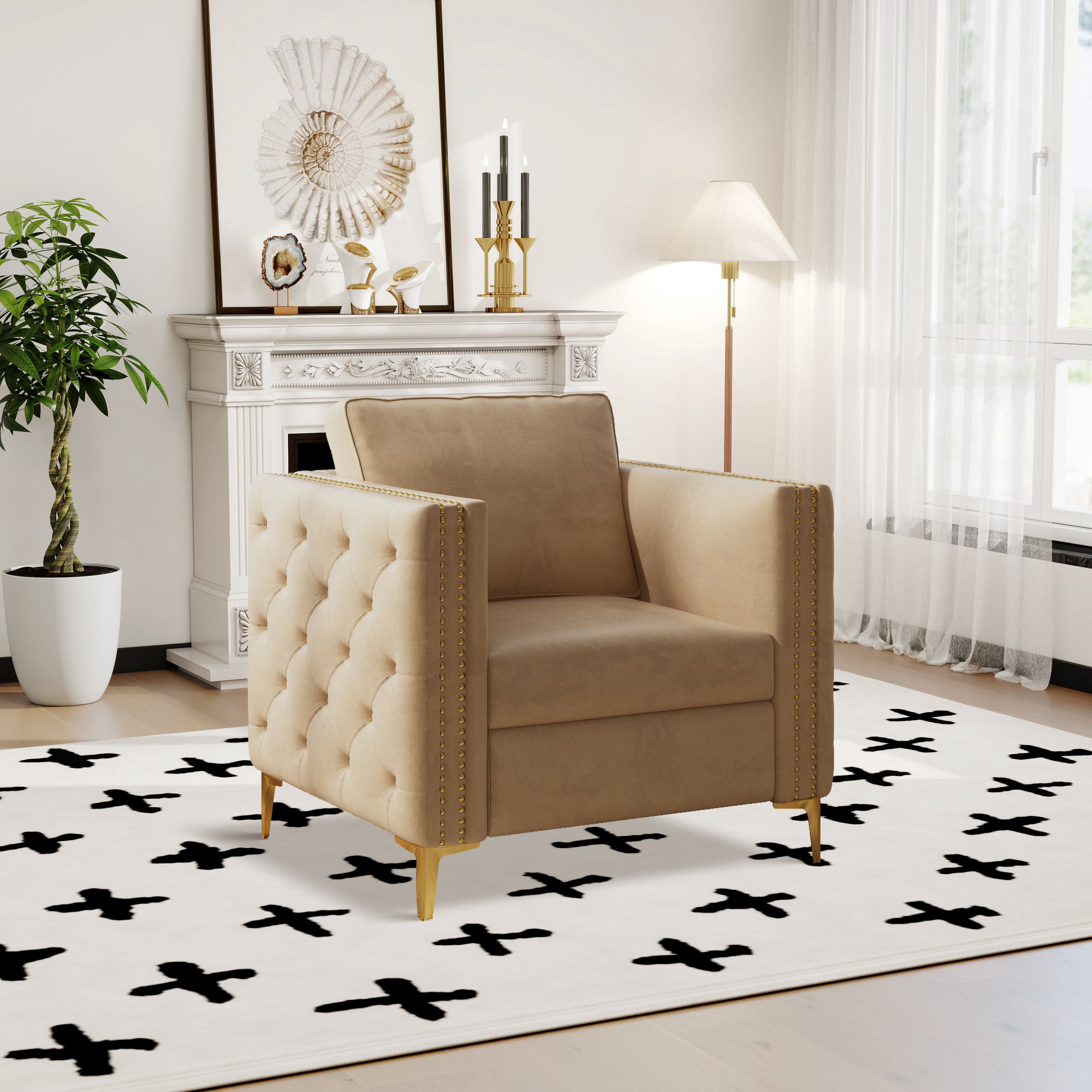 House of Hampton® Modern Club Chair,Upholstered Velvet Accent Chair ...