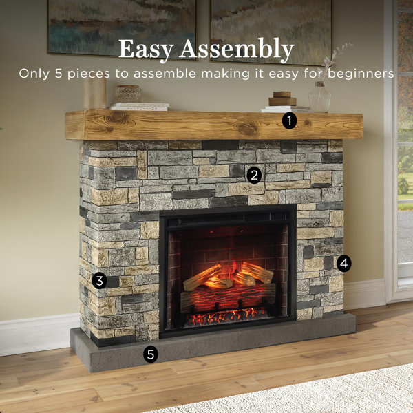 Country Living Dixson Faux Stone Brick Surround, Wood Mantel & 28 ...