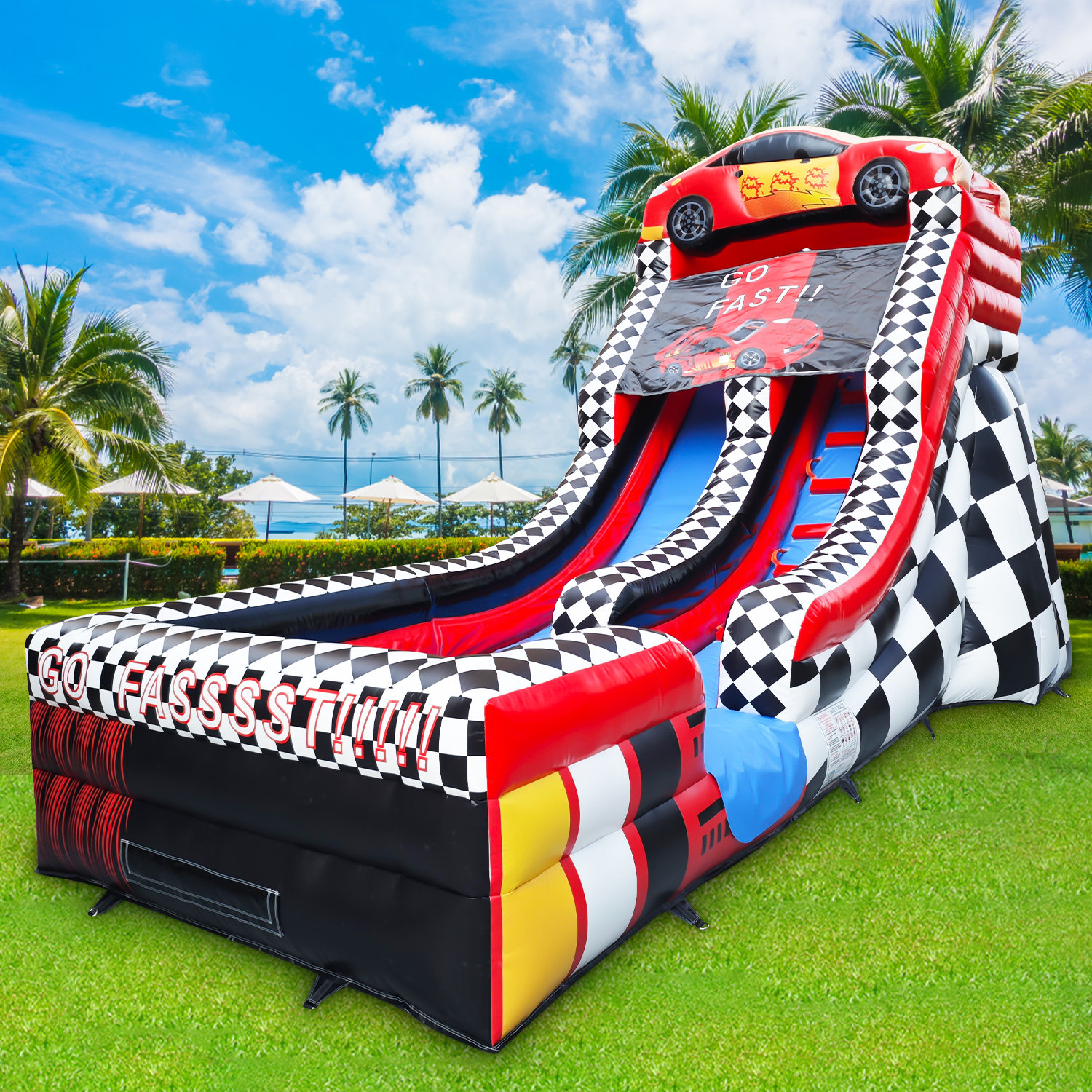 GOOSH 14.5' x 23' Car Racing Commercial Grade Water Slide with Splash ...