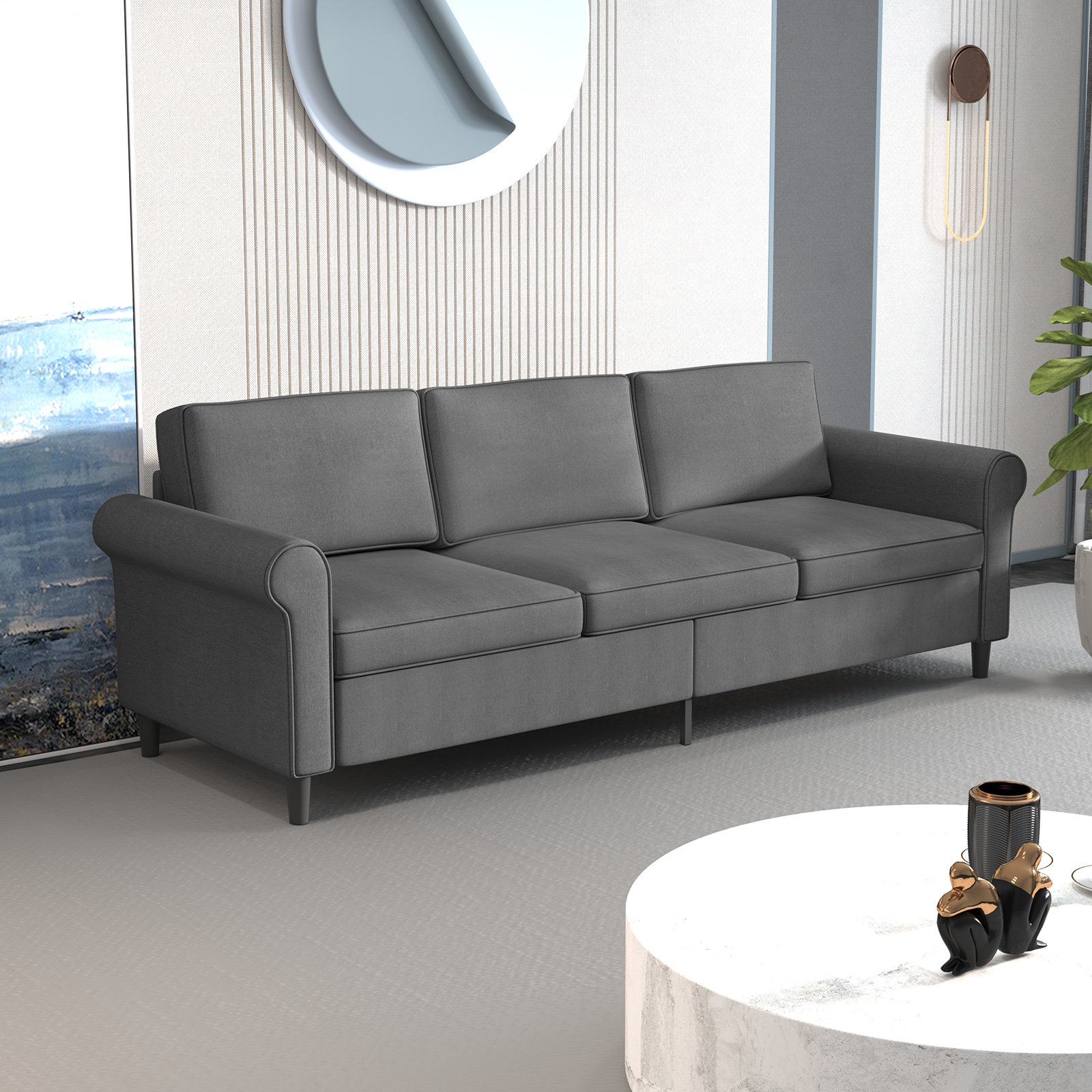 Winston Porter 3 Seater Small Couch, Upholstered 3-seat Sofa For Living ...