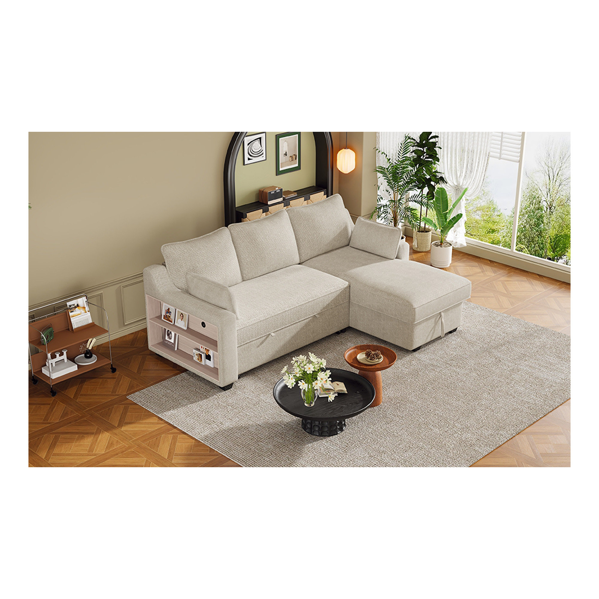 Latitude Run® 90" Pull Out Sleeper Sofa L-Shaped Couch Convertible Sofa ...