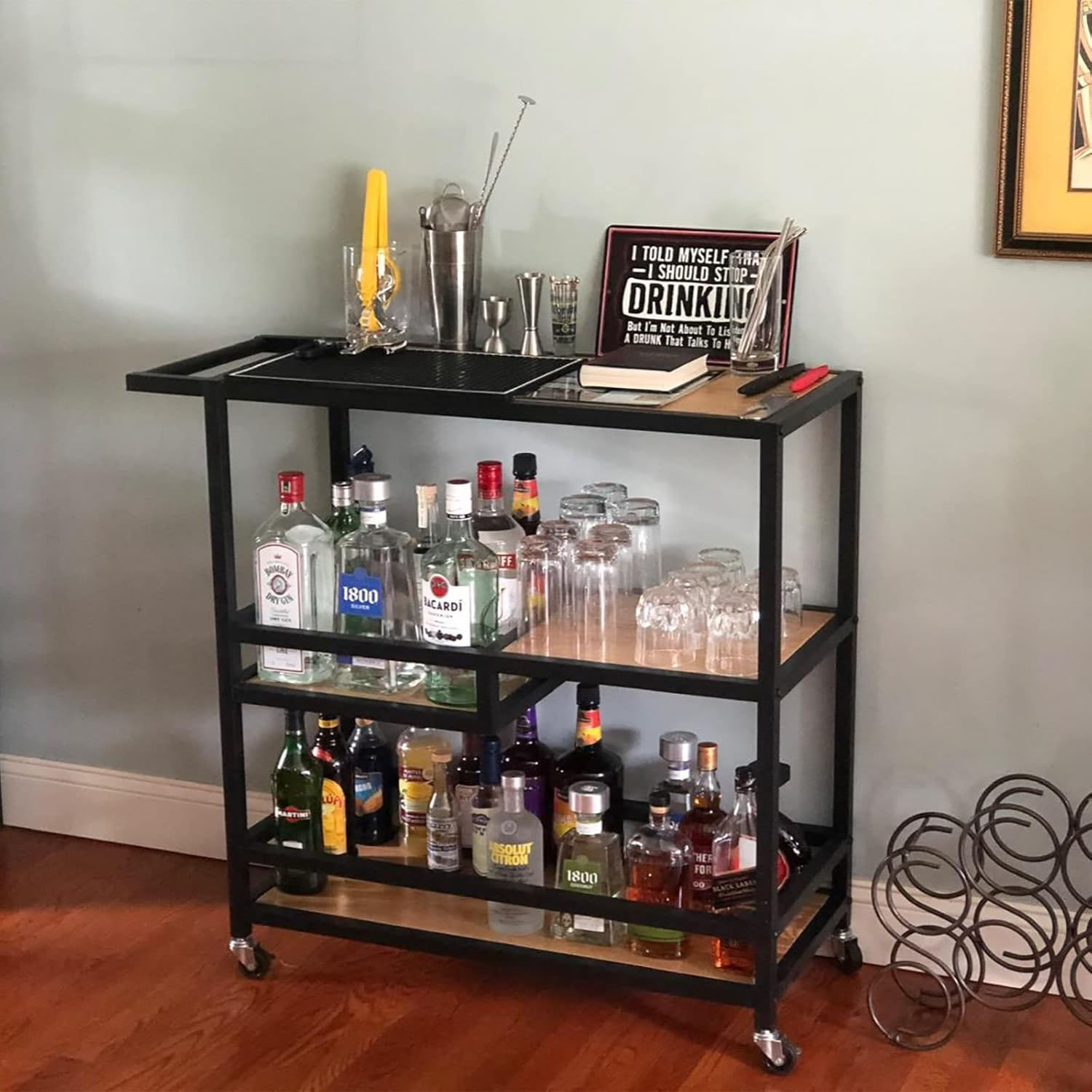 17 Stories Bar Cart Island With Wheels,Move Storage Coffee/Wine Island ...