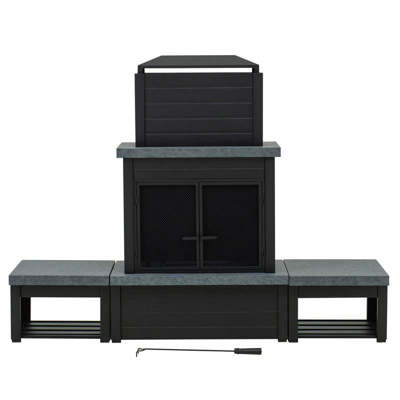 Sunjoy Outdoor Fireplace, Patio Wood Burning Steel Fireplace with ...