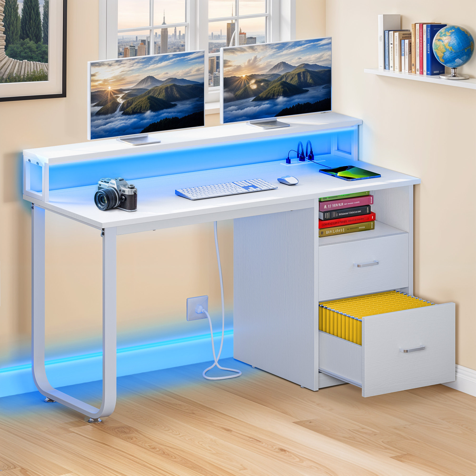 Wrought Studio™ Kontina Rectangle Computer Desk with Hutch | Wayfair