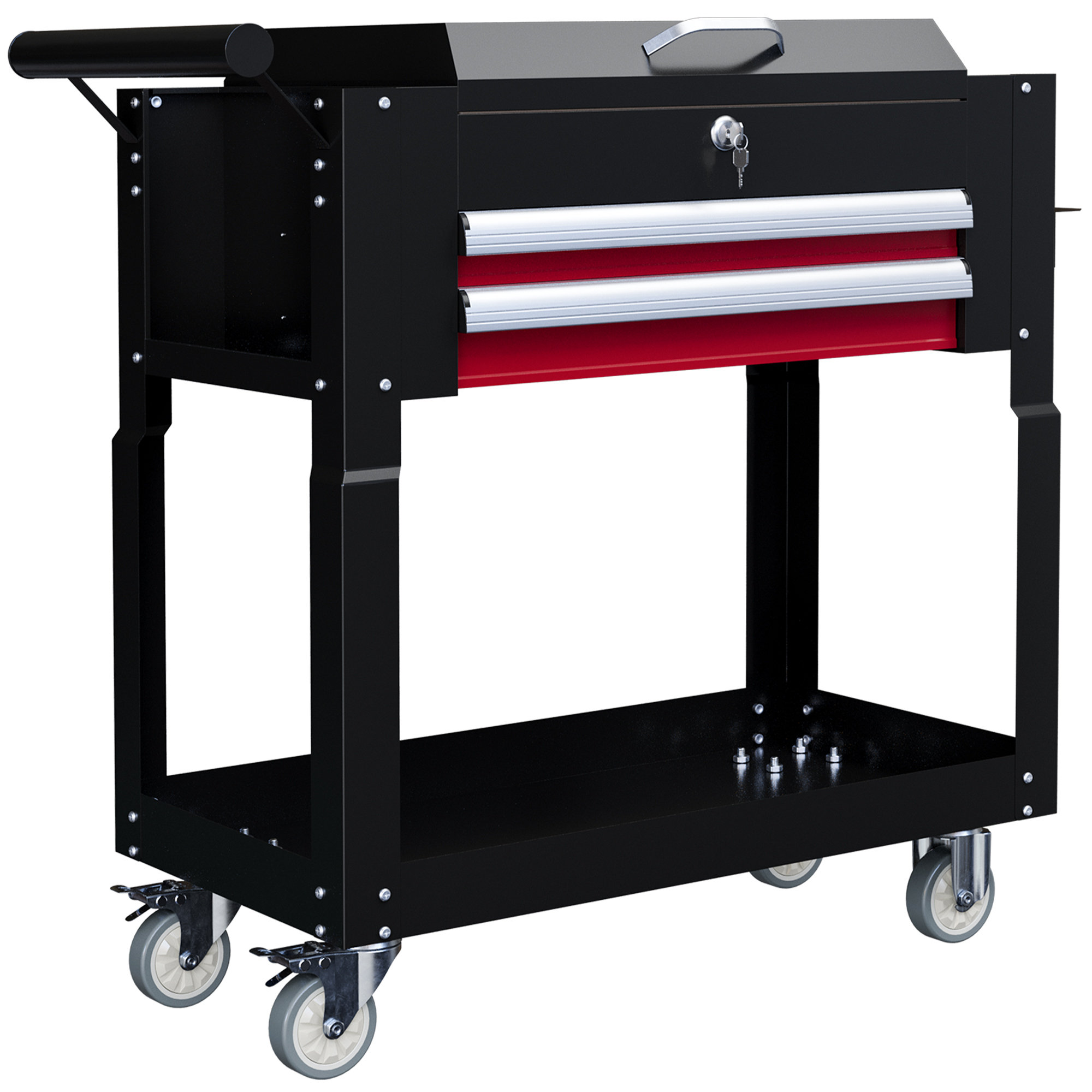 HomCom Rolling Tool Cart 330 LBS Steel Utility Cart with Drawers Black ...