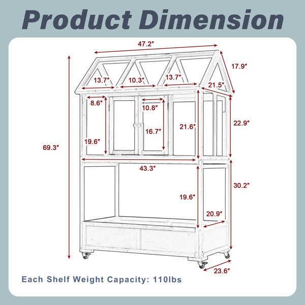 Magic Racks Garden Wood Portable Cold Frame With Movable Wheels Mini ...