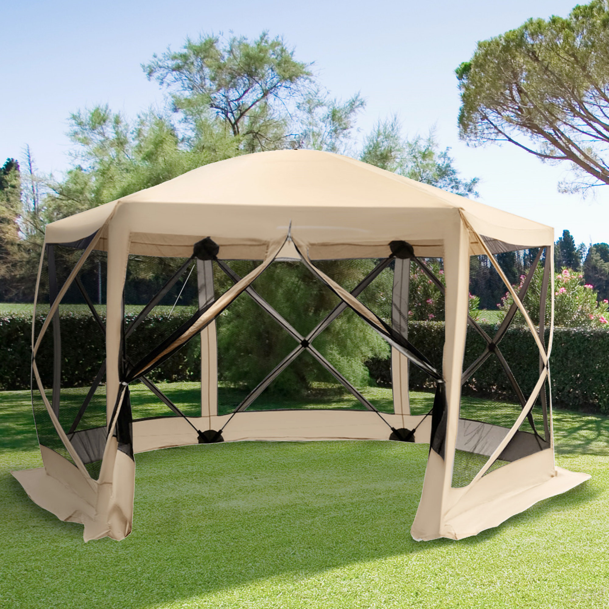 CHENGGUHENGXIN Hexagon Screen House, Pop Up Tent Portable Gazebo Canopy Shelter With Mesh ...