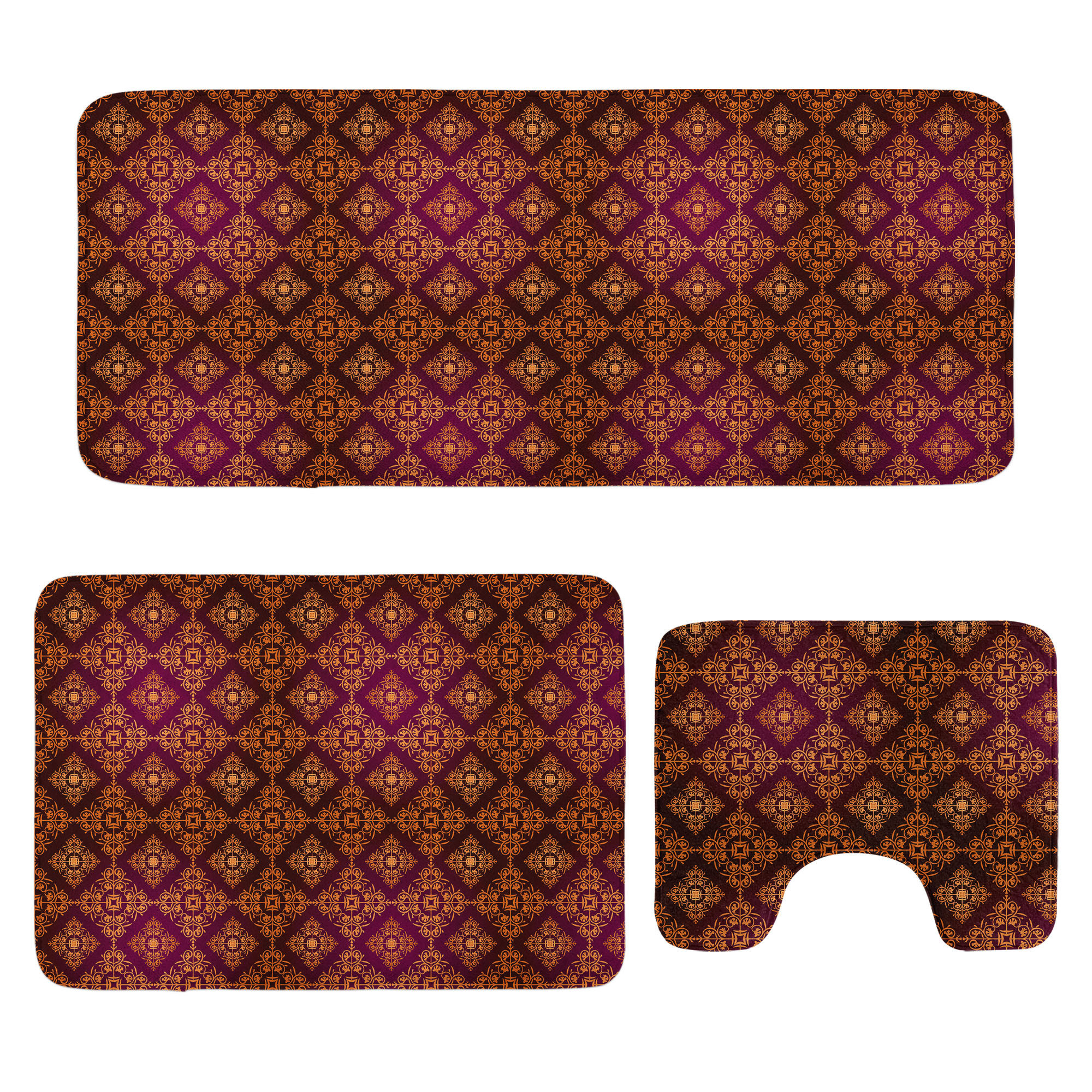 East Urban Home Damask Bathroom Rug Set 3 Pieces U-Shape & Rectangle ...