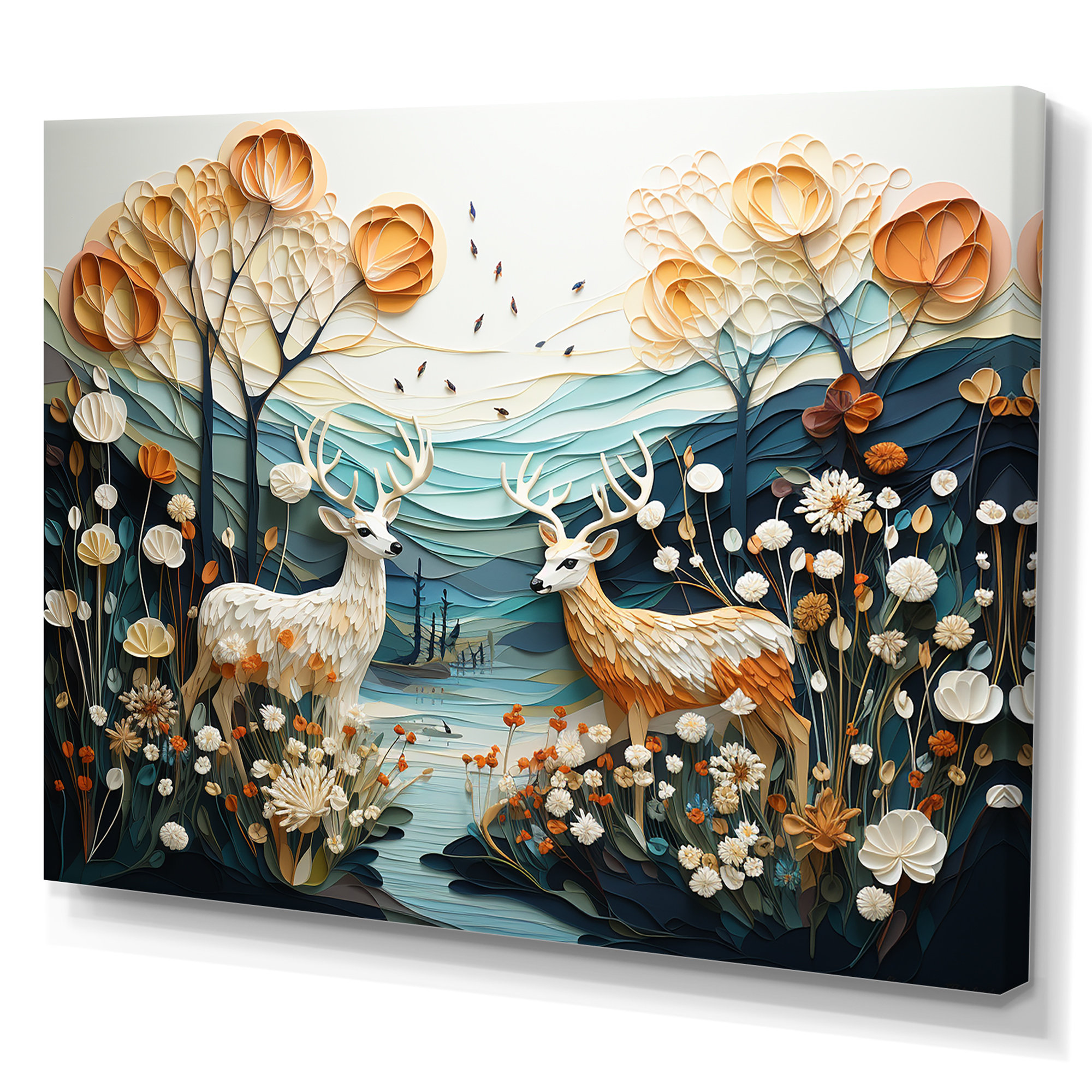 Design Art Modern Deer Couple Collage - Deer Canvas Art Print | Wayfair