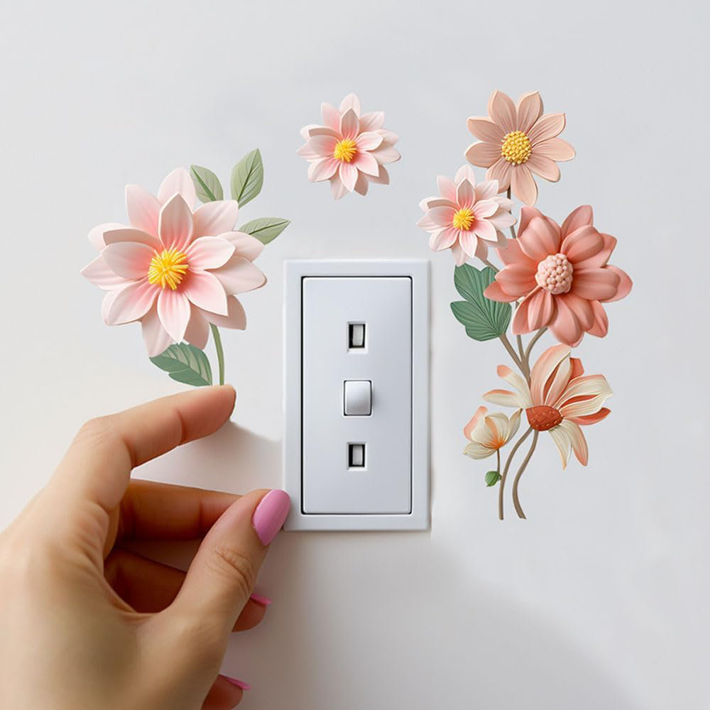Lark Manor™ 3 Sheet Leaves Flowers Light Switch Stickers Flower Wall ...