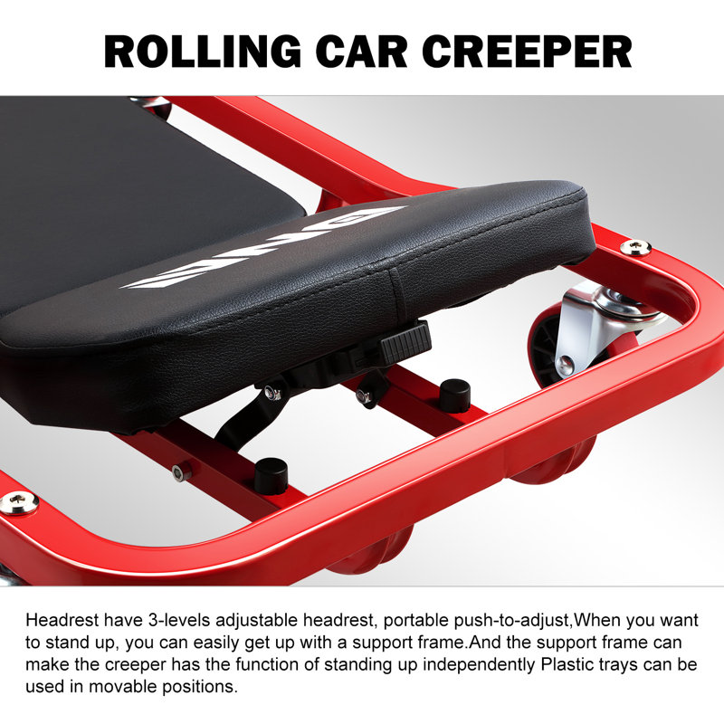 DNA Motoring Rolling Car Creeper With 3-Levels Adjustable Headrest & 6 ...