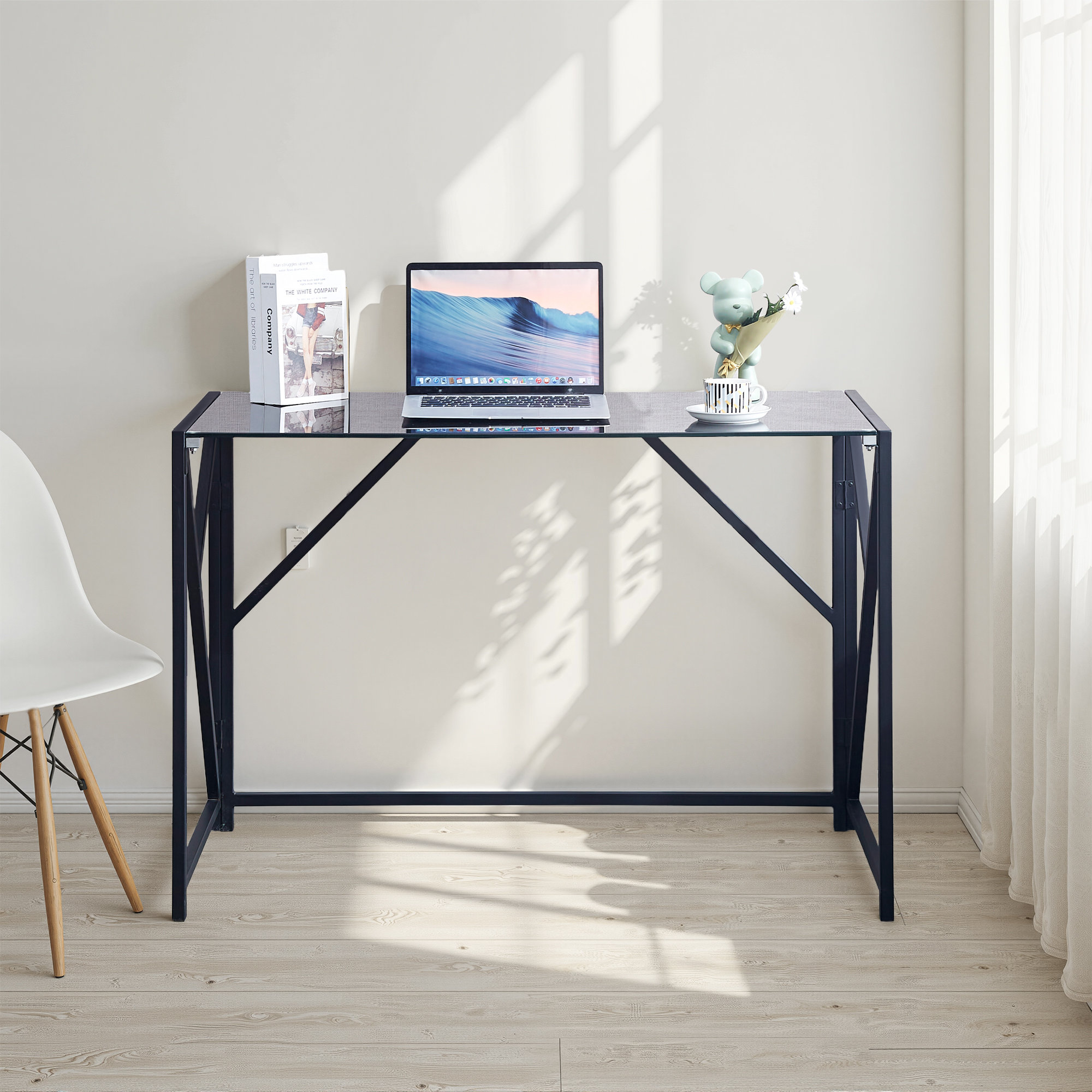 Ebern Designs Tempered Black Glass Computer Desk with Metal Frame ...