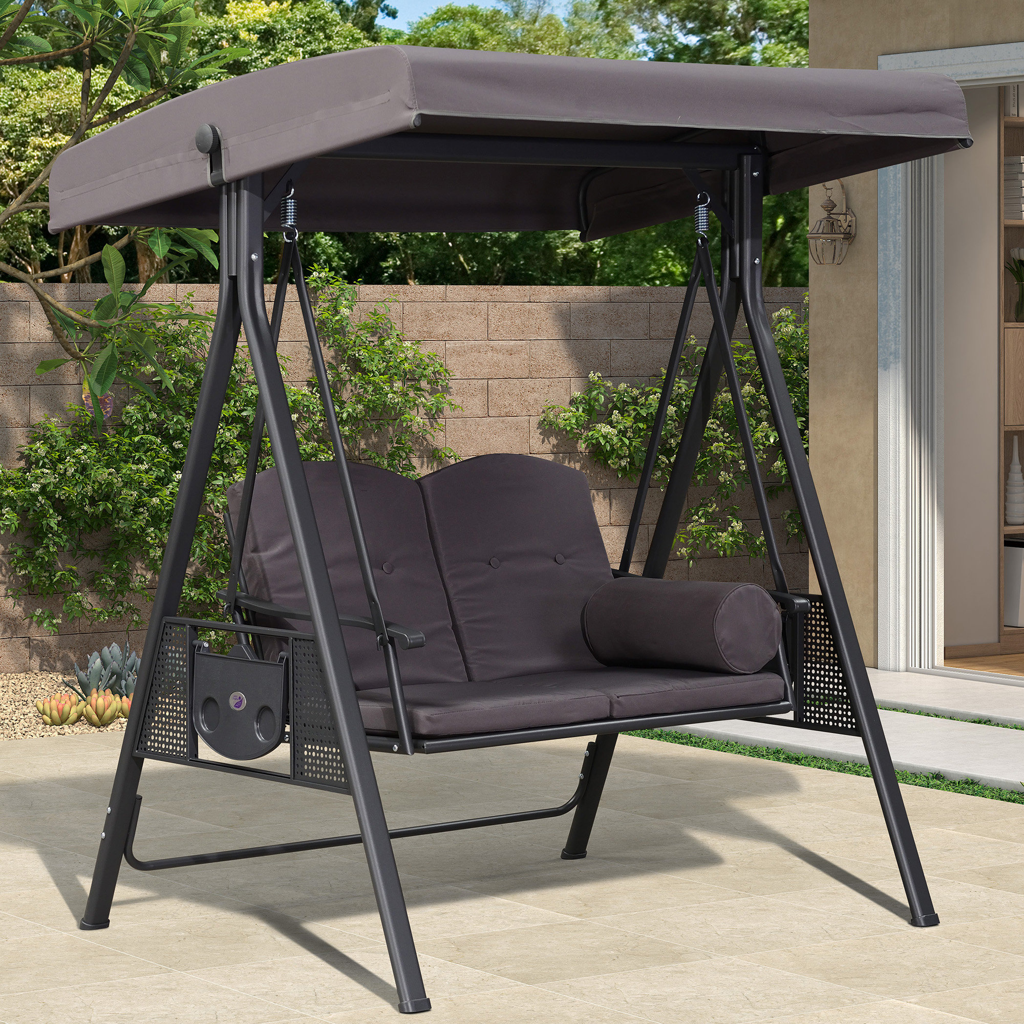Red Barrel Studio® Deluxe Outdoor Patio Porch Swing with Stand and Cup ...