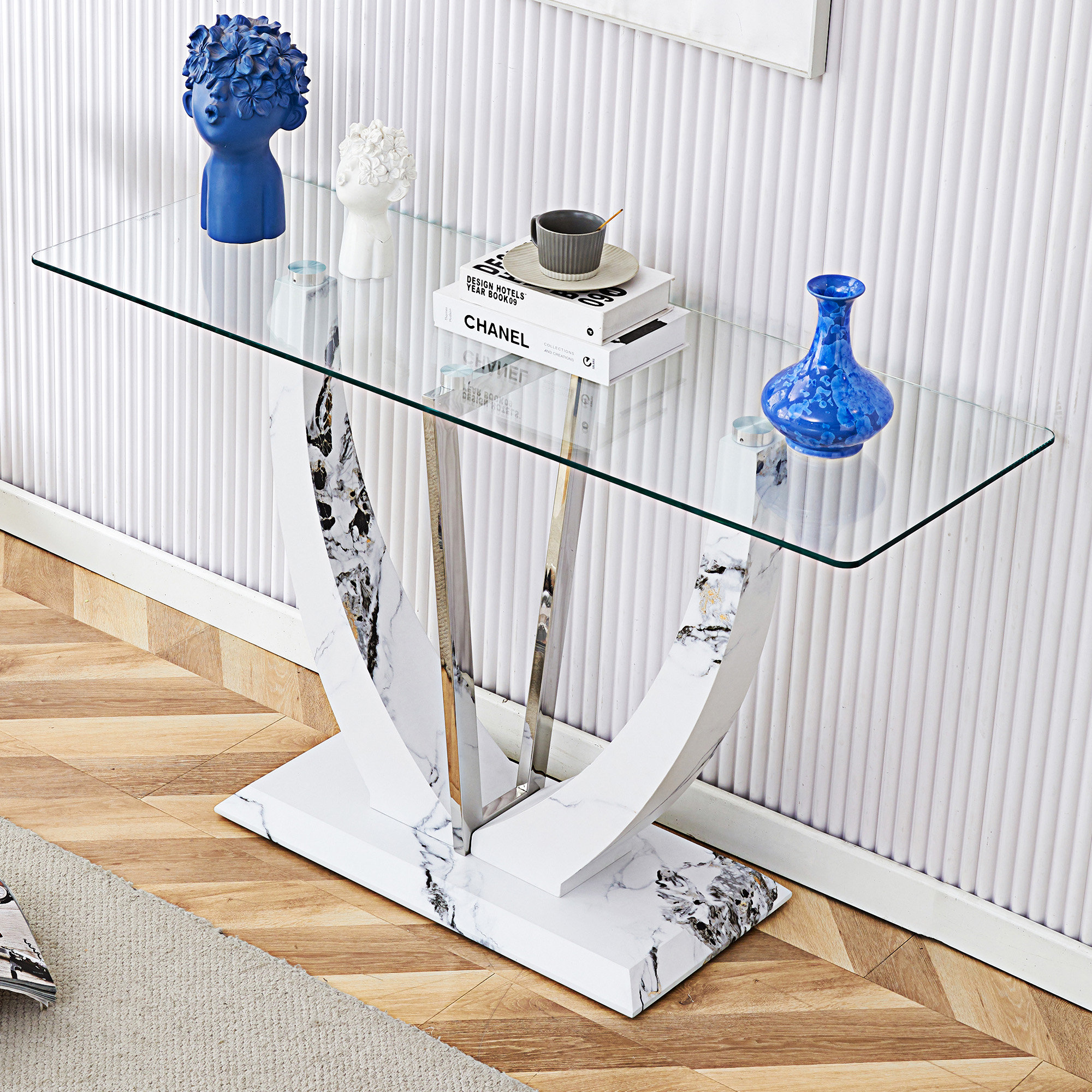George Oliver Modern Minimalist Rectangular Glass Table With 0.39 ...