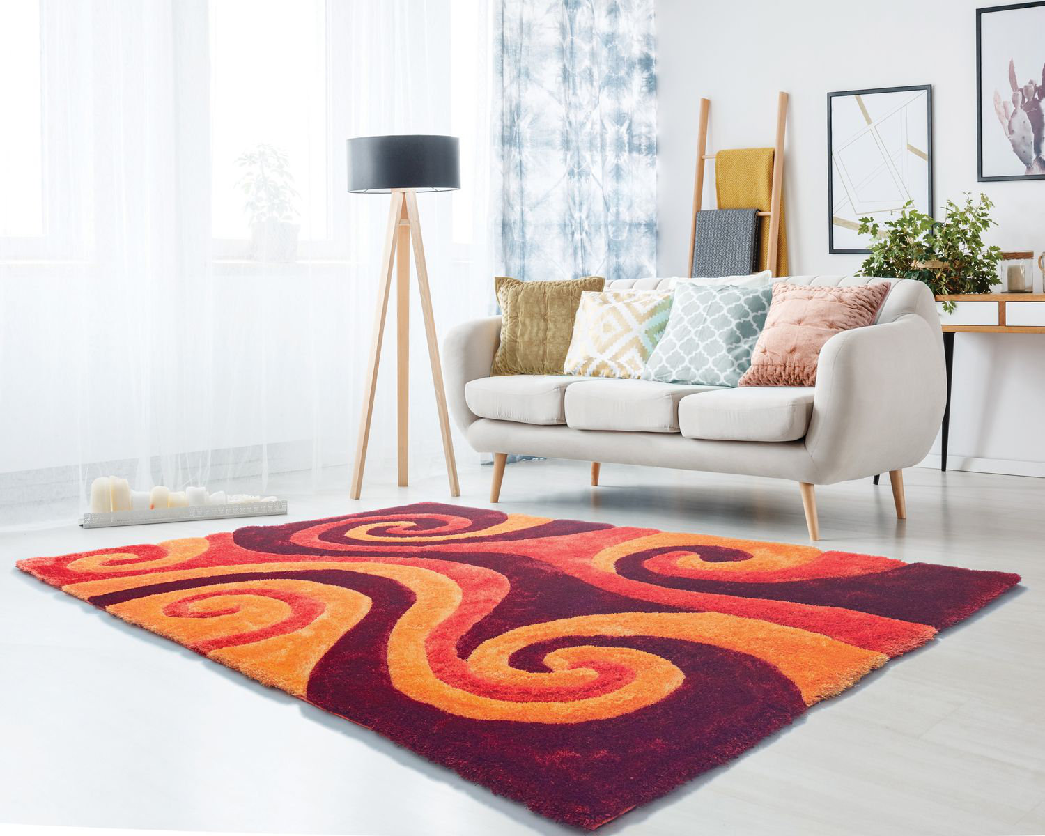 Wrought Studio™ Fitts Abstract Shag Red/Burnt Orange/Light Orange Area ...