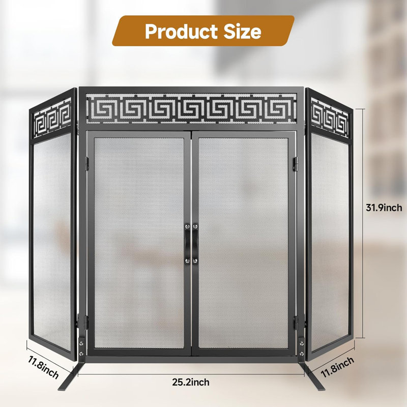 Mercer41 3 Panel Fireplace Doors With Screen Heavy-Duty Fireplace Spark ...