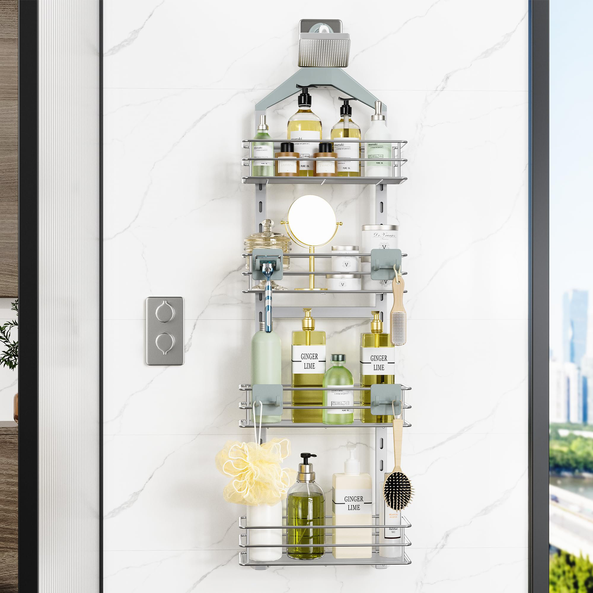 Hokku Designs Hanging Shower Caddy,4 Tier Adjustable Basket Over Shower ...