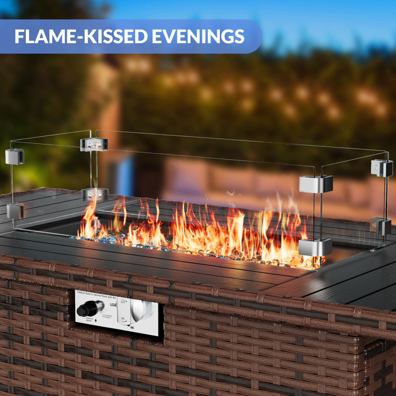 Ebern Designs Babak Rattan Sectional Conversation Sets With Fire Pit ...