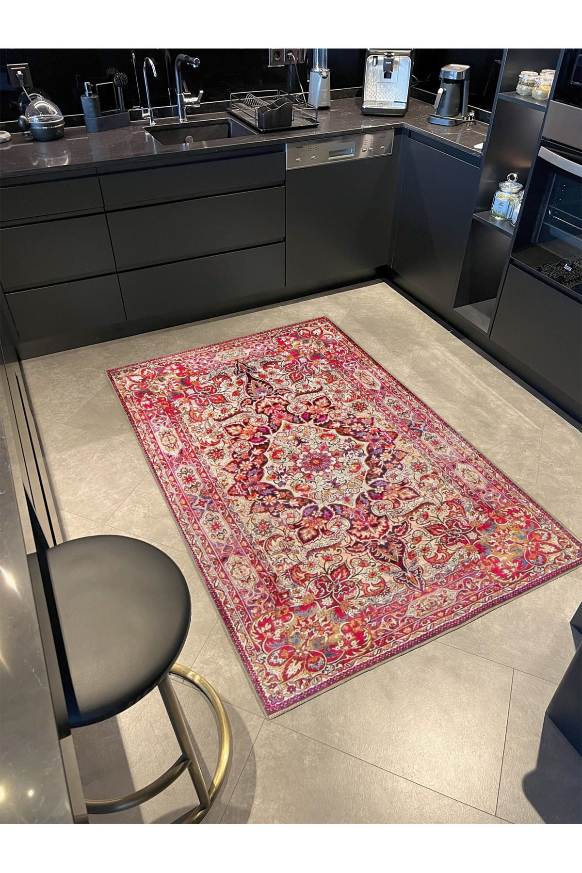 Hokku Designs Red Traditional Pattern Woven Base Rug Machine Washable ...