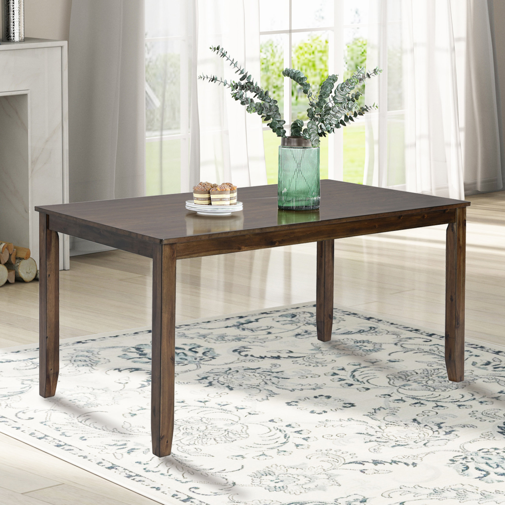 Winston Porter Wooden Rectangular Dining Table For Small Spaces, 4 ...